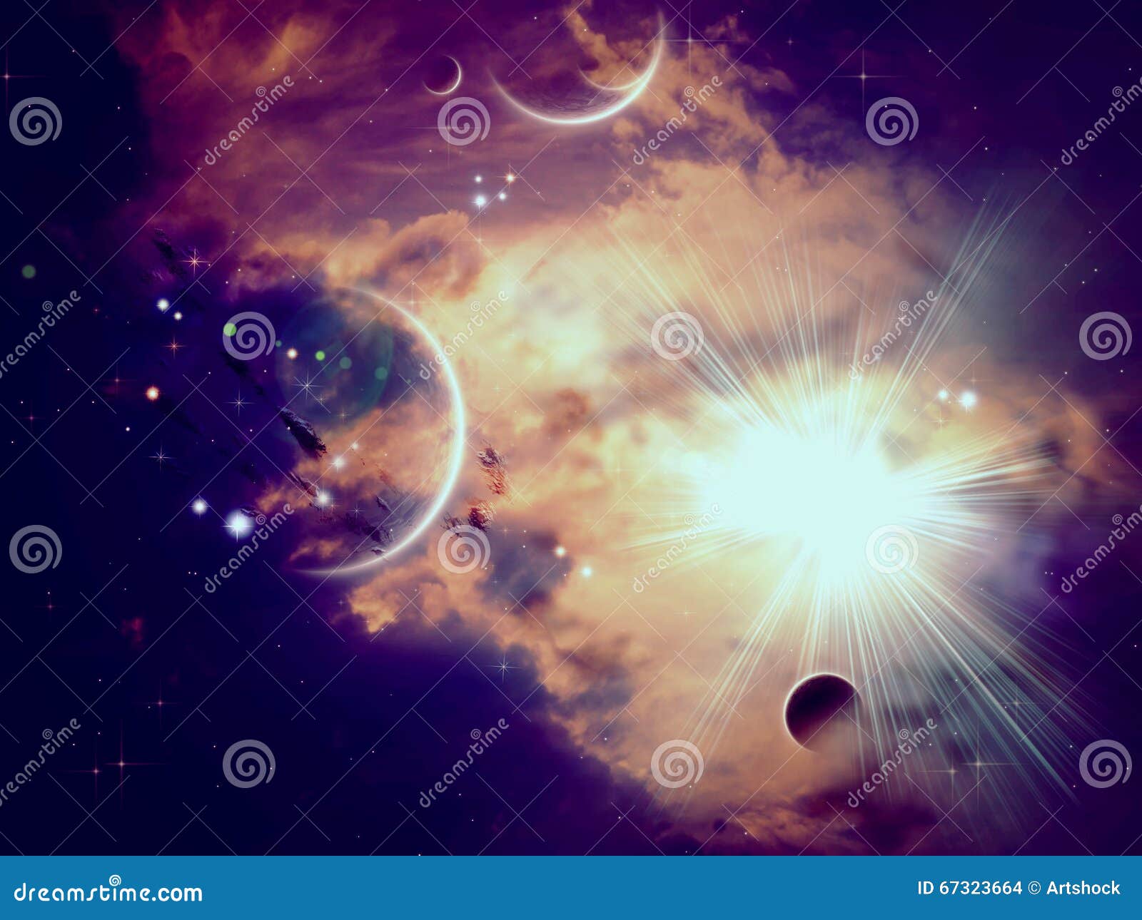 Space Clouds and Planets stock illustration. Illustration of surreal ...