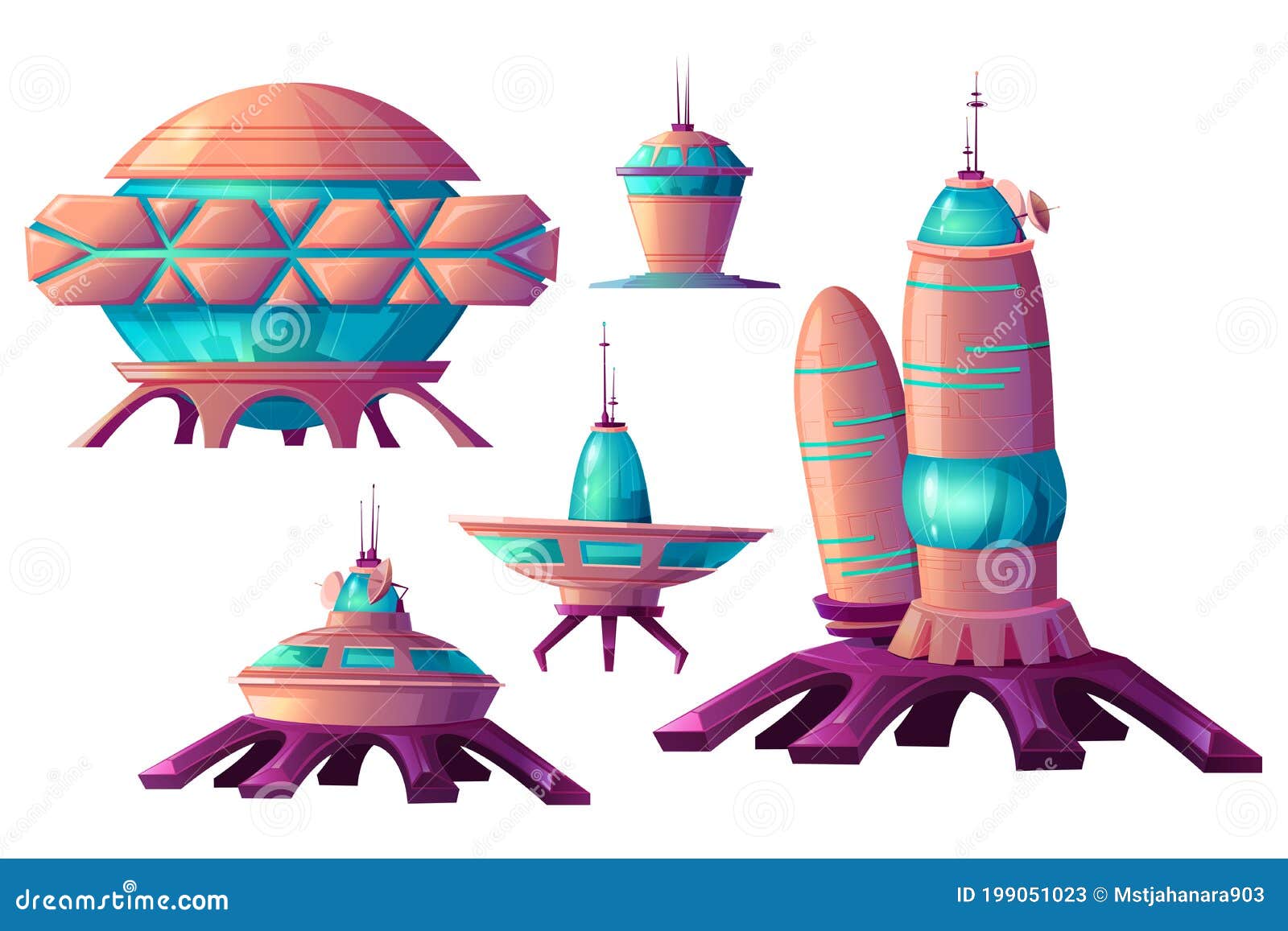 Space Colonization, Alien Spaceships Cartoon Stock Vector ...