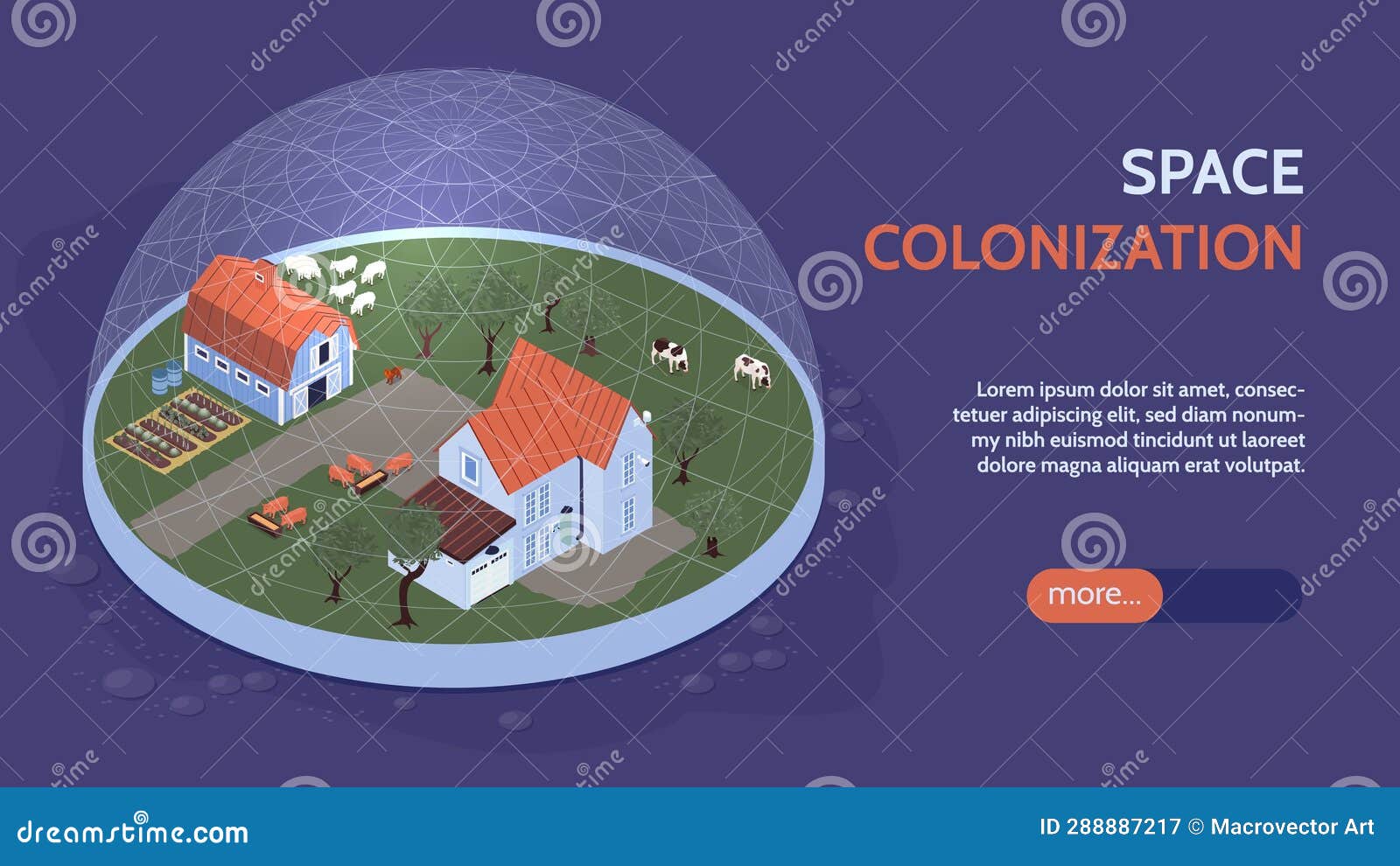 Space Colonization Horizontal Banner Stock Illustration - Illustration ...