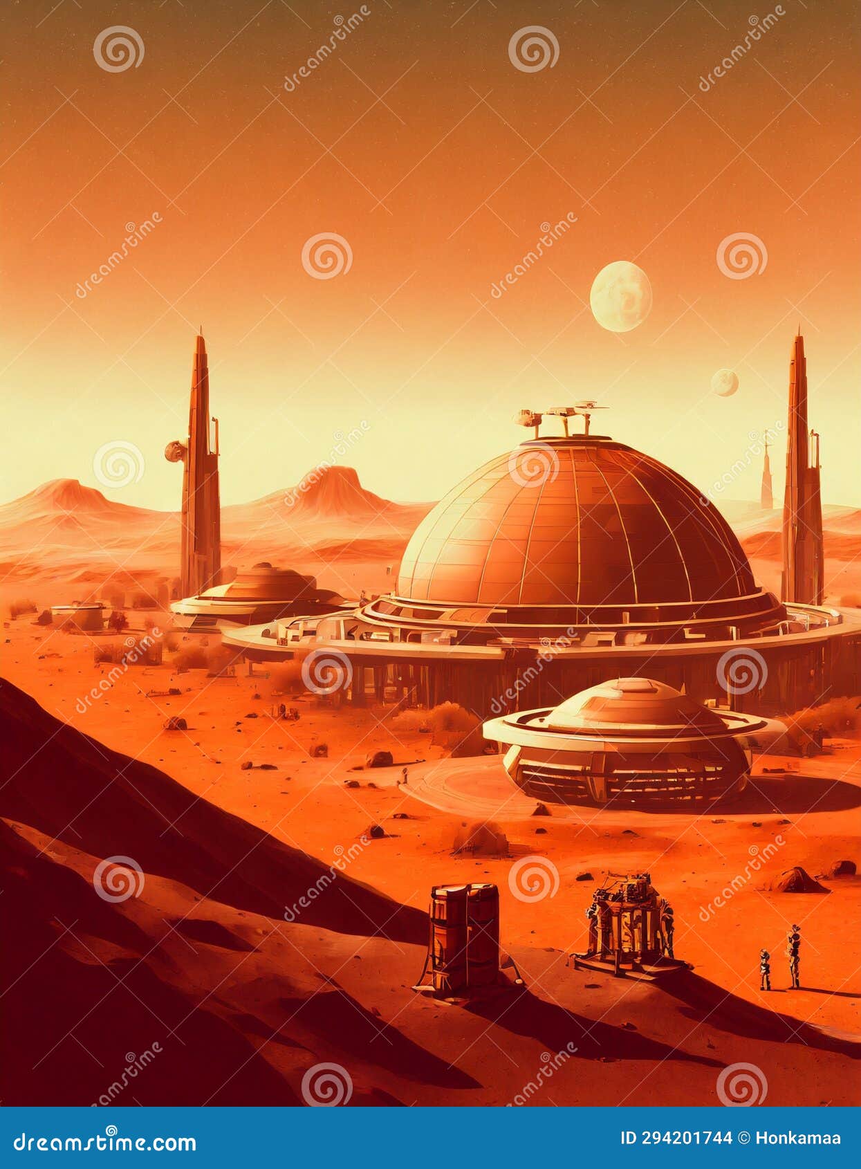 A Space Colony on a Red Planet Stock Illustration - Illustration of ...