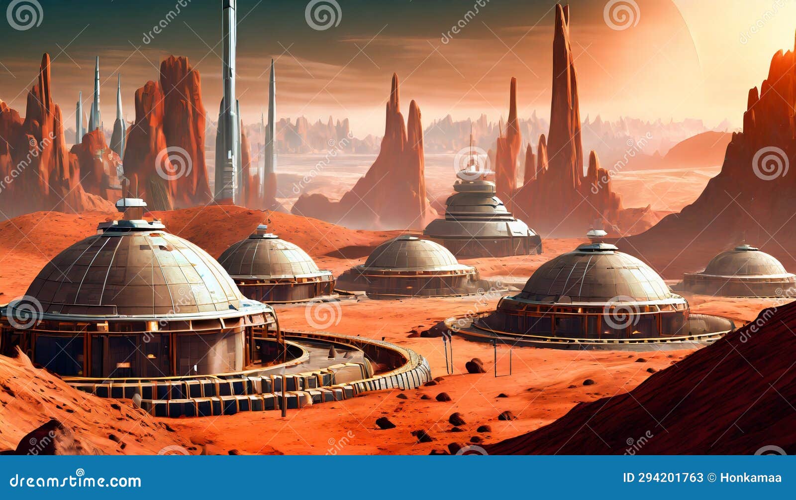 A Space Colony on a Red Planet Stock Illustration - Illustration of ...