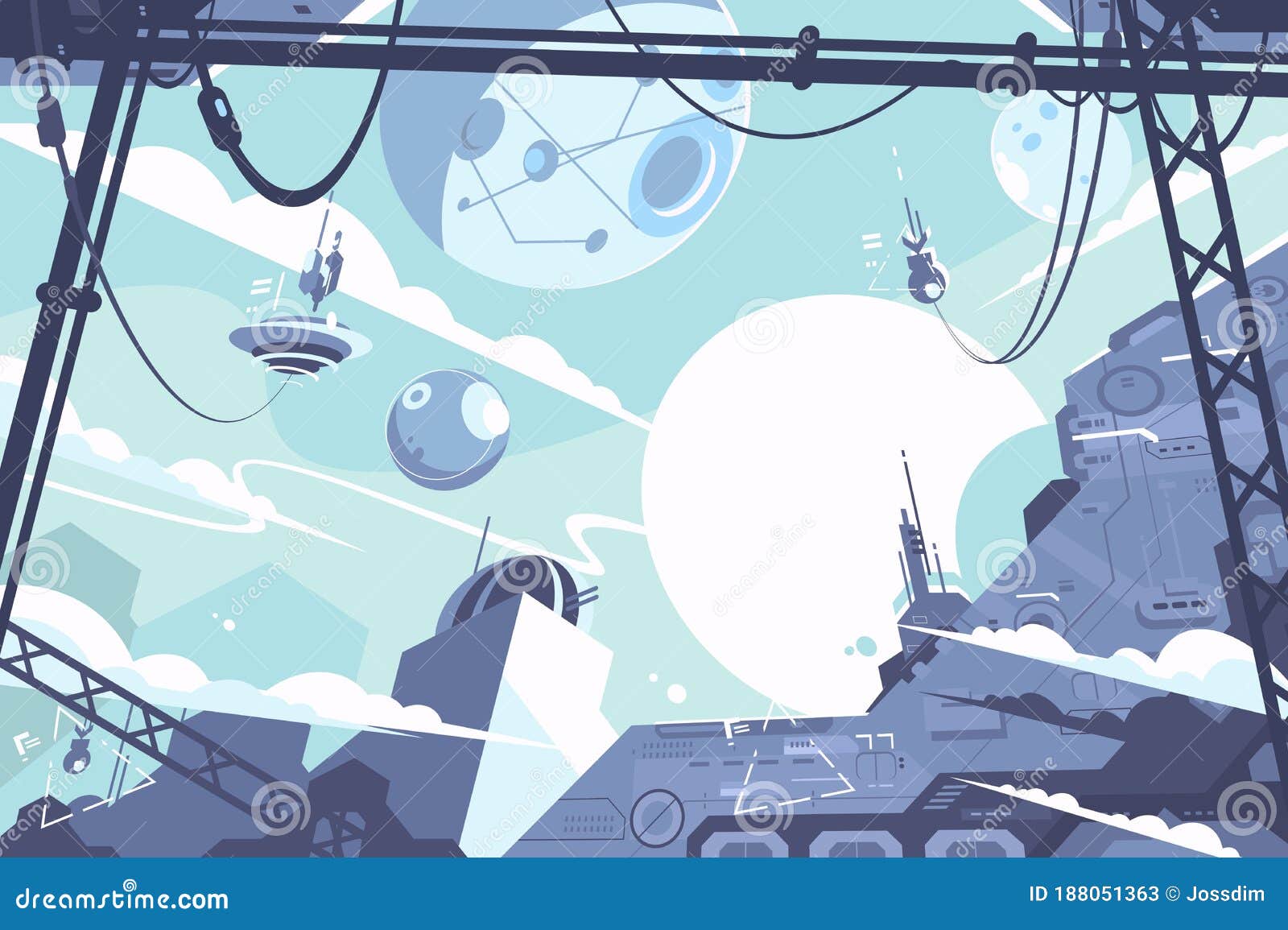 Space Colony with Rockets and Stations Stock Illustration ...