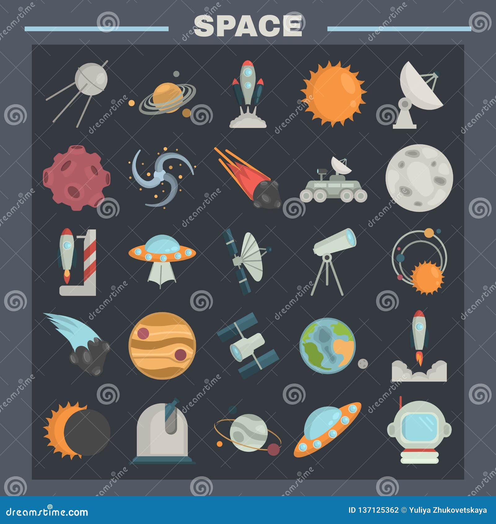 Space Color Flat Icons Set for Web and Mobile Design Stock Vector ...