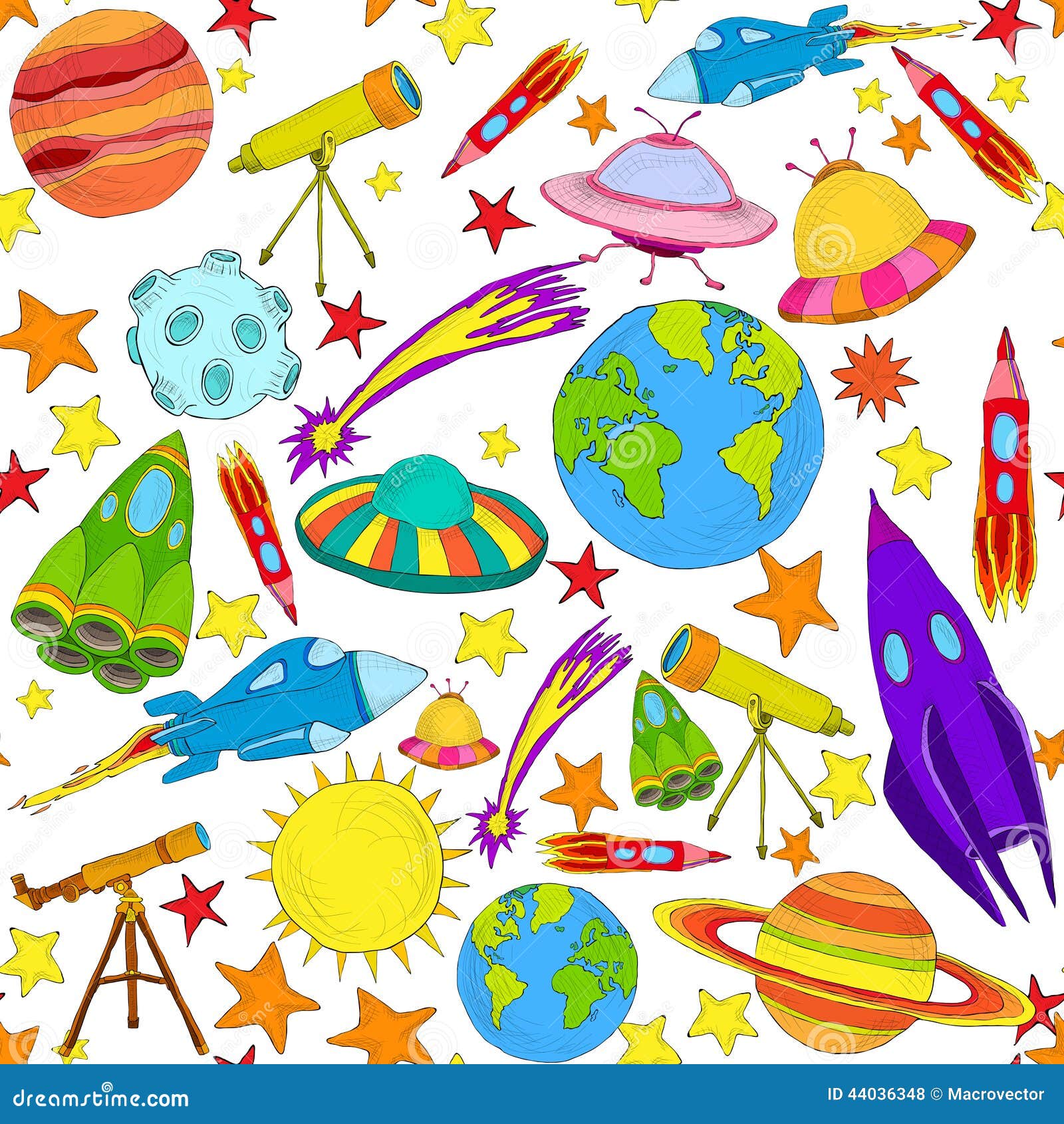 Space Colored Seamless Pattern Stock Vector - Illustration of hand ...