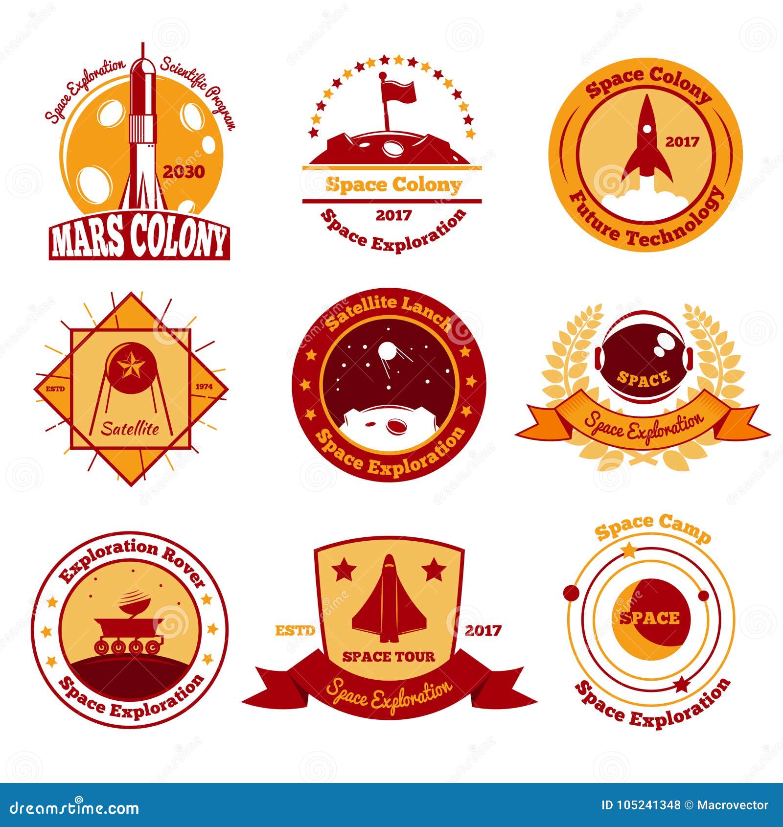 Space Colourful Emblems Collection Stock Vector - Illustration of ...