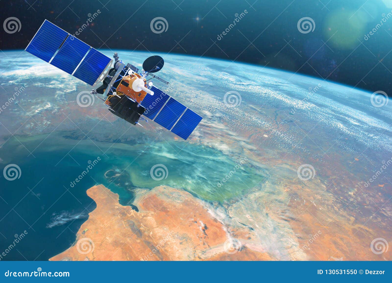 Space Communications Satellite in Low Orbit Around the Earth. Elements ...