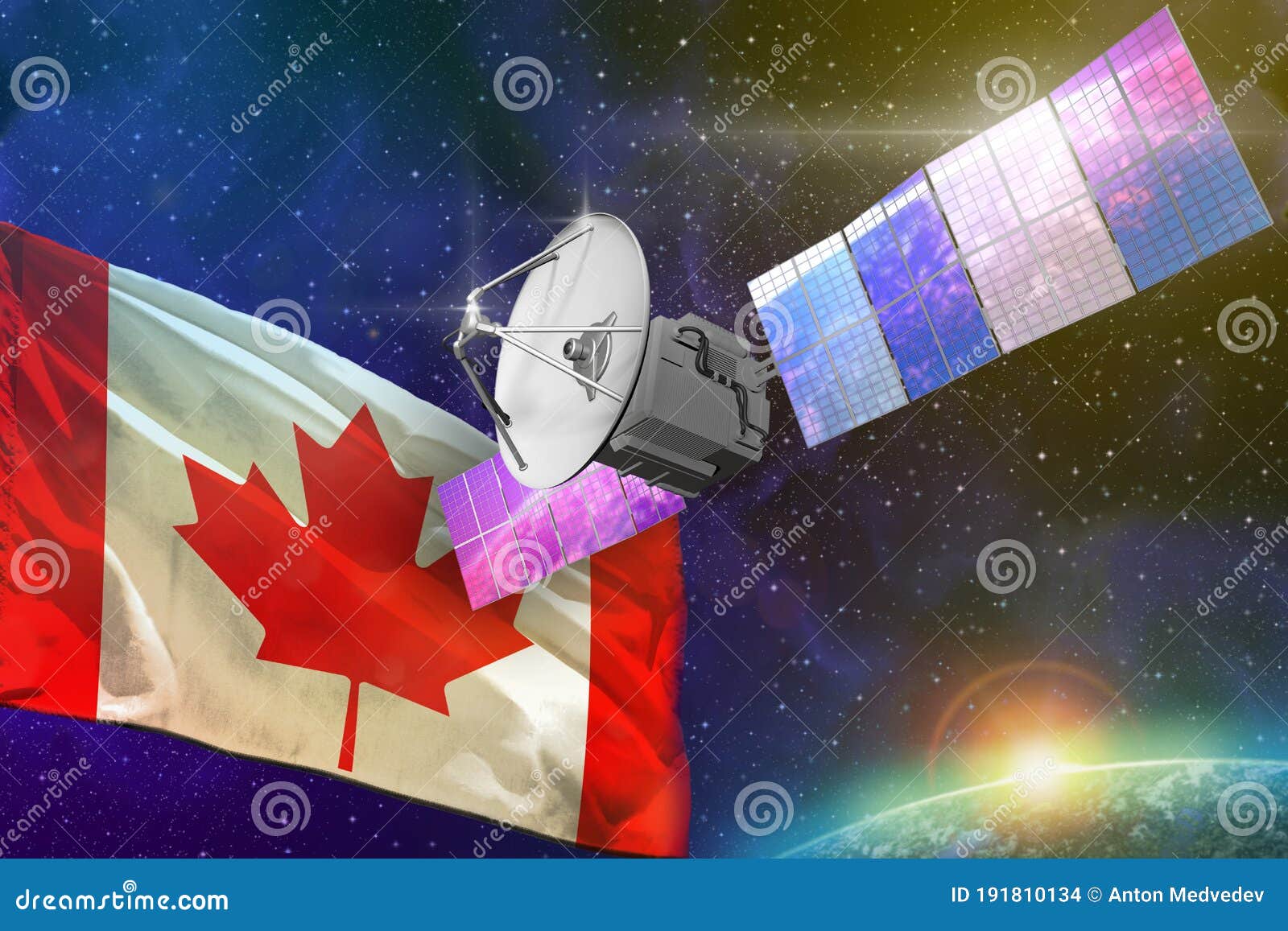 Space Communications Technology Concept - Satellite with Canada Flag ...