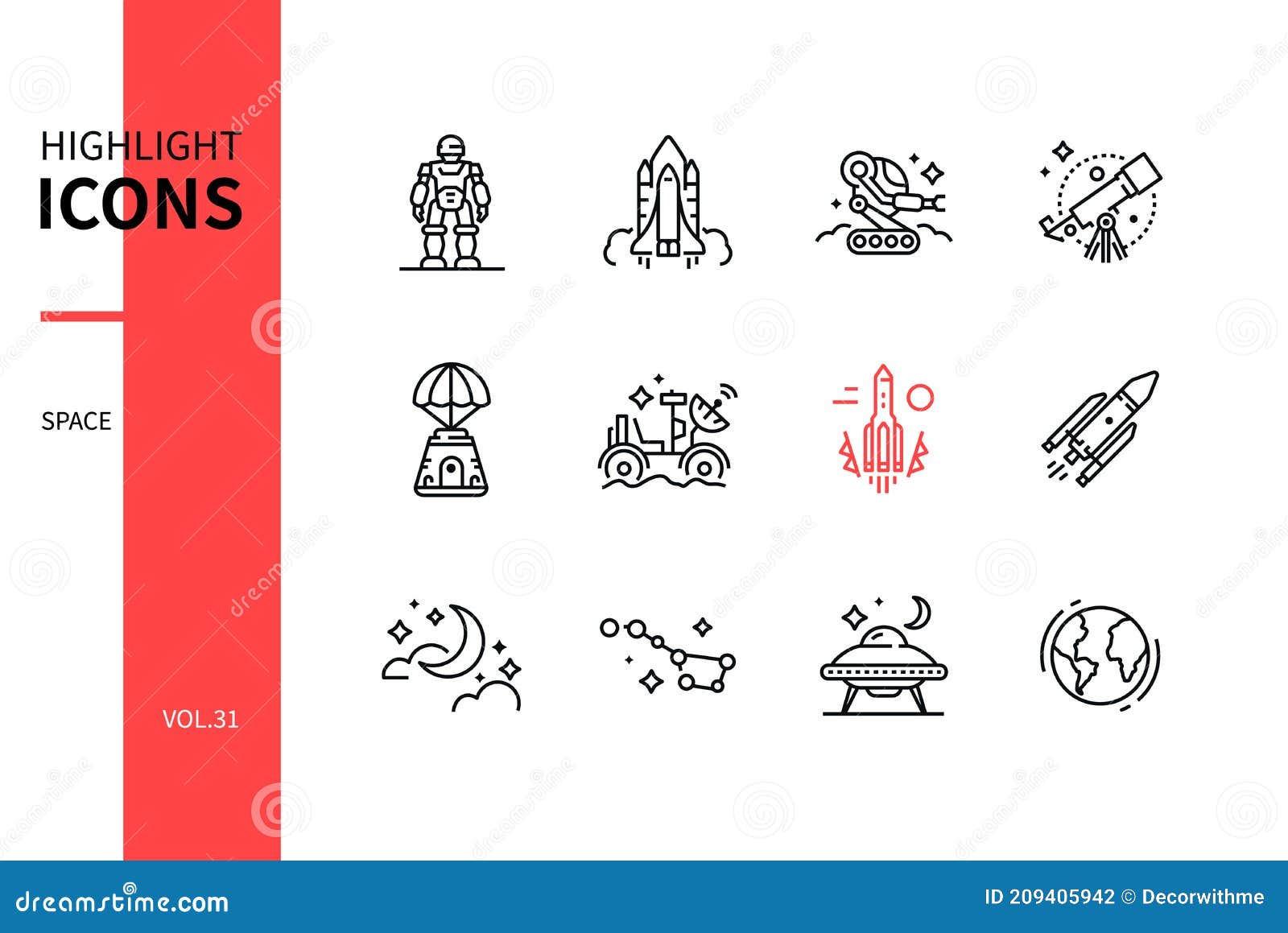 Space Concept - Line Design Style Icons Set Stock Vector - Illustration ... Space Concept - Line Design Style Icons Set Stock Vector - Illustration ...