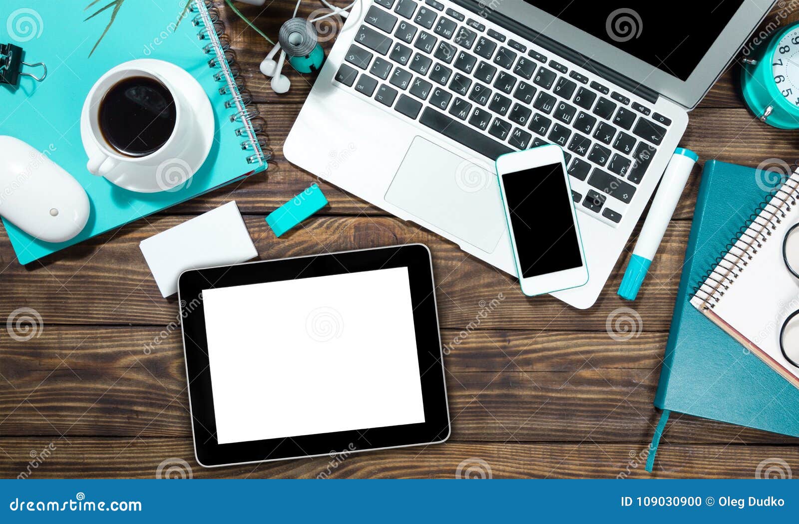 Conceptual Workspace, Laptop on Table Background Stock Photo - Image of ...
