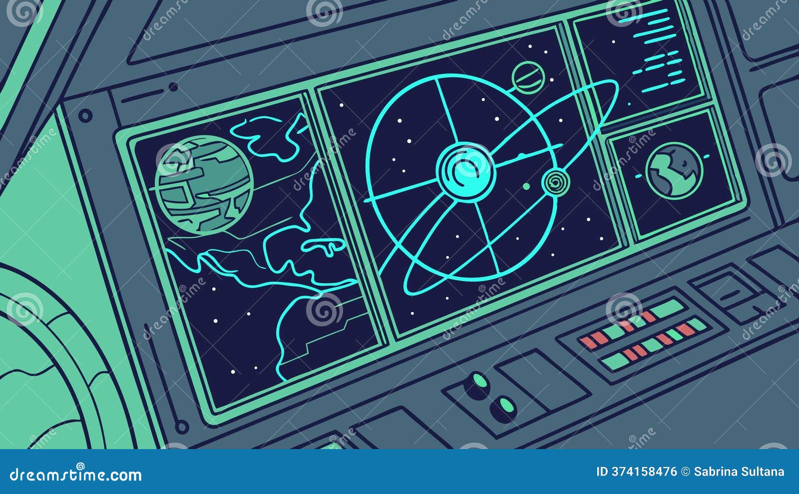 Space Control Dashboard Panel, Sensors Data And Displays. Spaceship ...