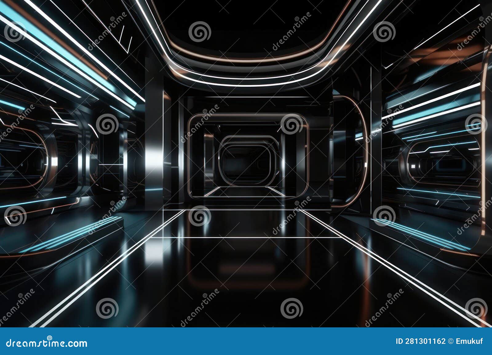 Space Corridor with Neon Illumination Generative Ai Stock Illustration ...