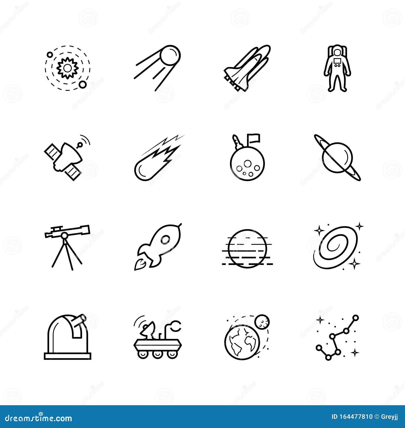 Space and Cosmos Icon Set in Thin Line Style Stock Vector ...