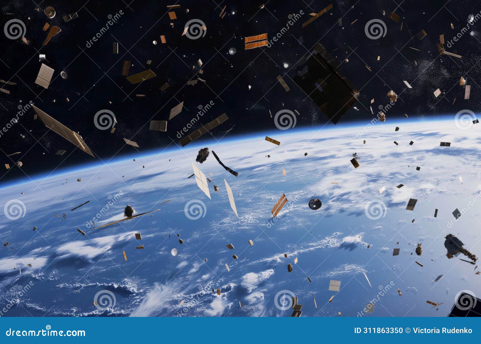 Space Debris Orbiting Earth Stock Photo - Image of monitor, danger ...