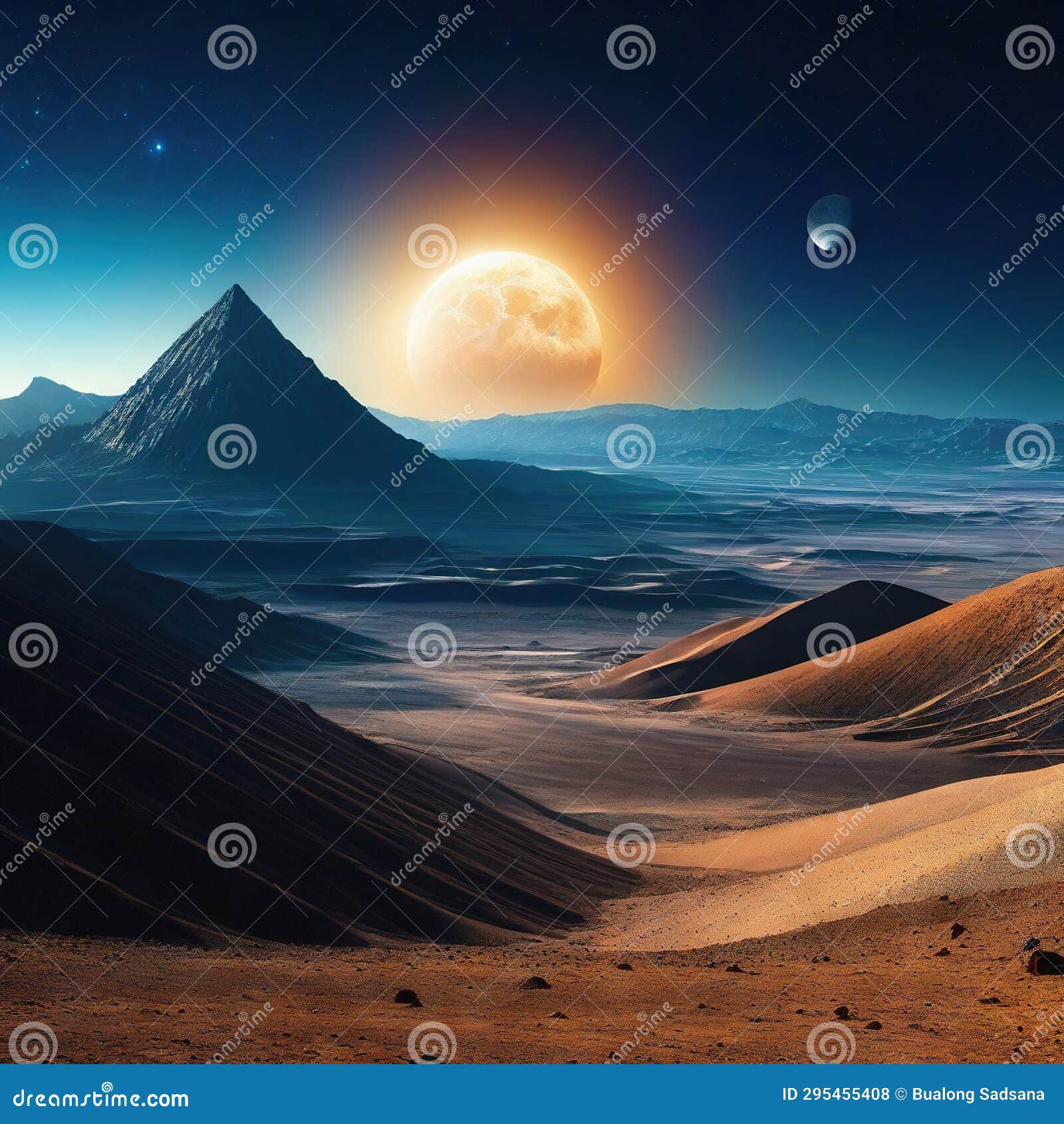 Space Desert Landscape on the Surface of Another Planet with Mountains ...