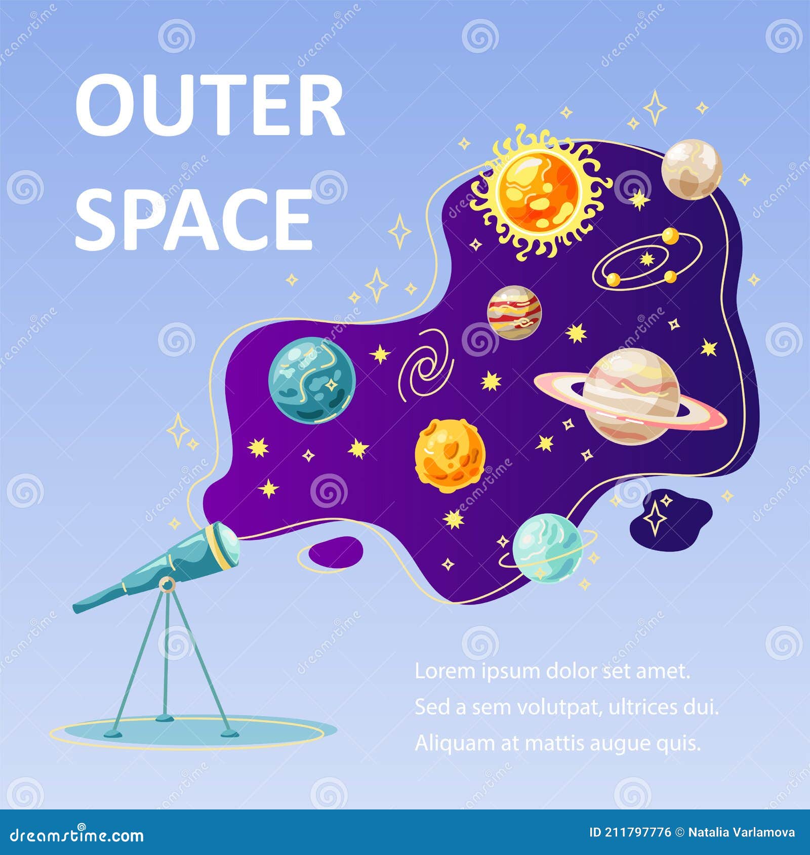 Outer Space Backdrop with Planets and Telescope. Stock Vector ...