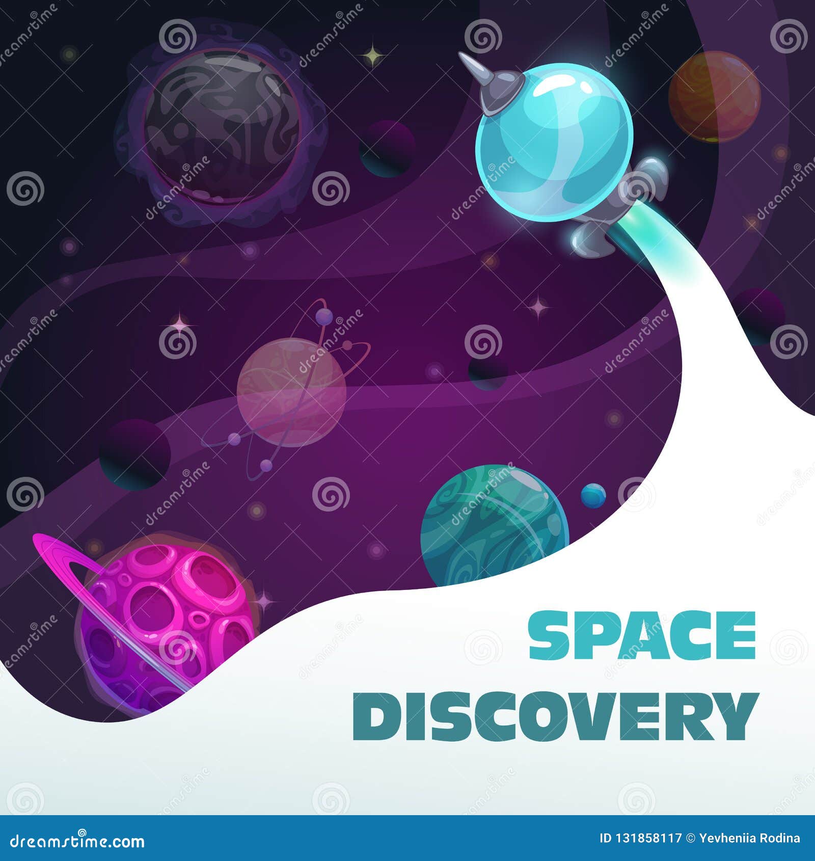 Space Discovery Concept, Fast Spaceship Start. Fantasy Space Background ...