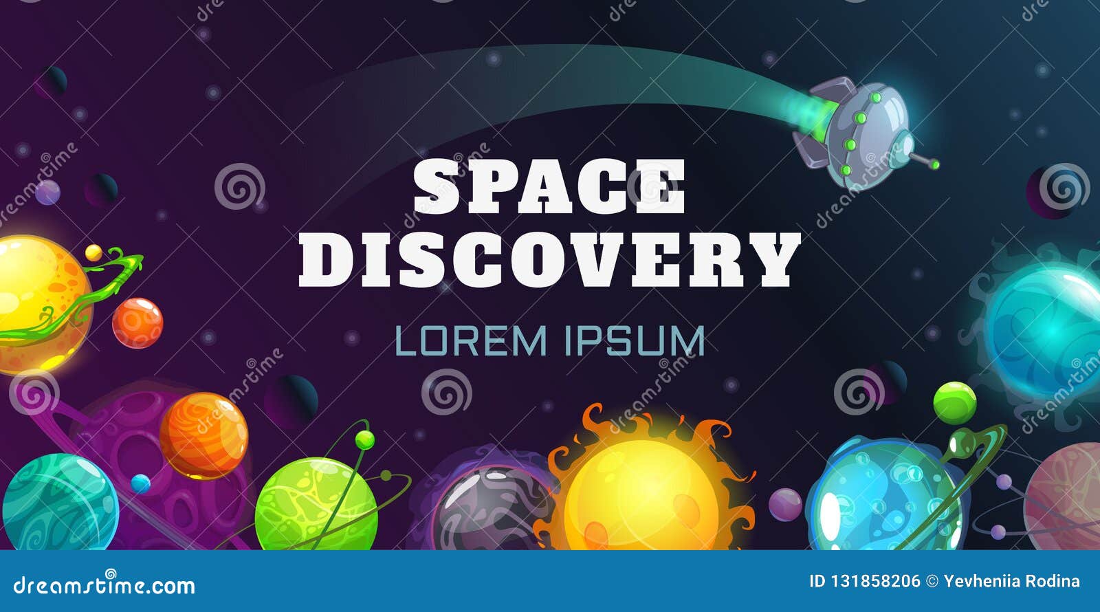 Space Discovery Concept Illustration. Vector Horizontal Cosmic Banner ...