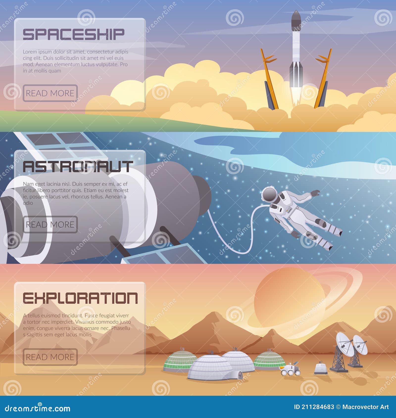 Space Discovery Horizontal Banners Stock Vector - Illustration of ...