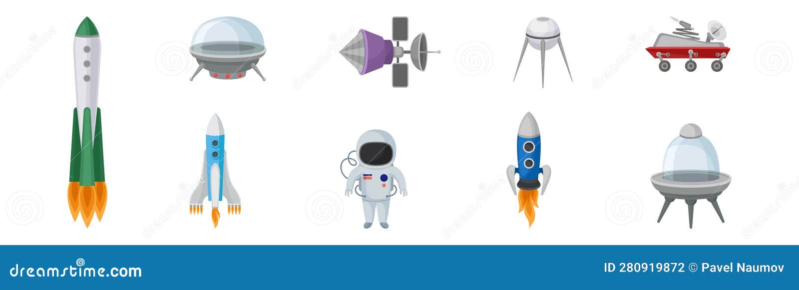 Space Discovery Object with Shuttle, Astronaut and Rocket for Universe ...