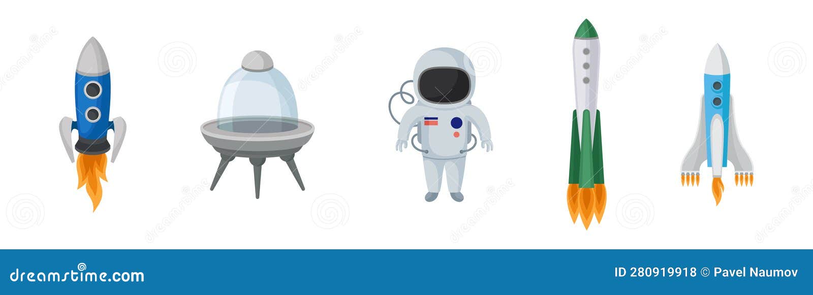 Space Discovery Object with Shuttle, Astronaut and Rocket for Universe ...