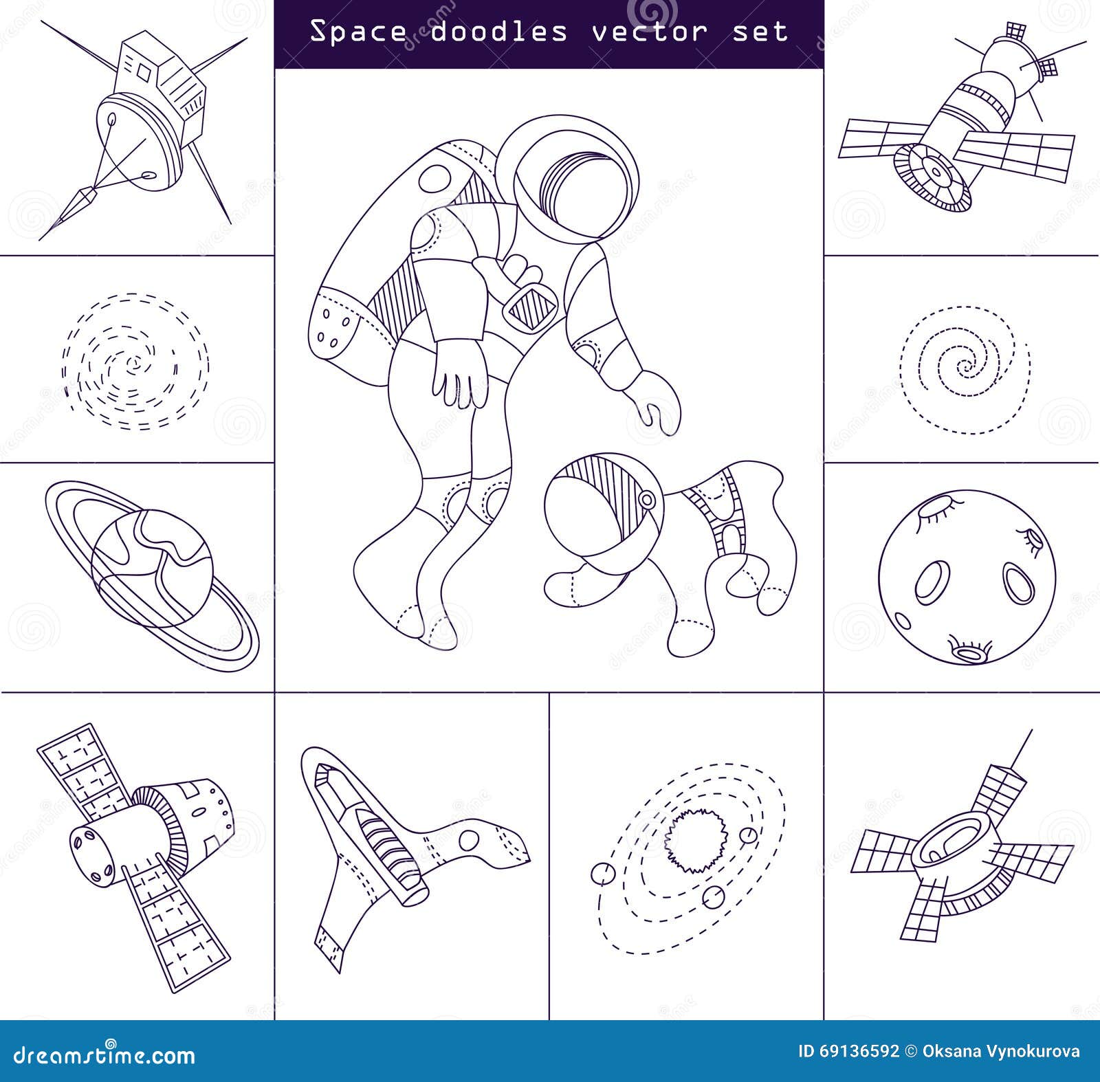 Space Doodle Elements Line Vector Set Stock Vector - Illustration of ...