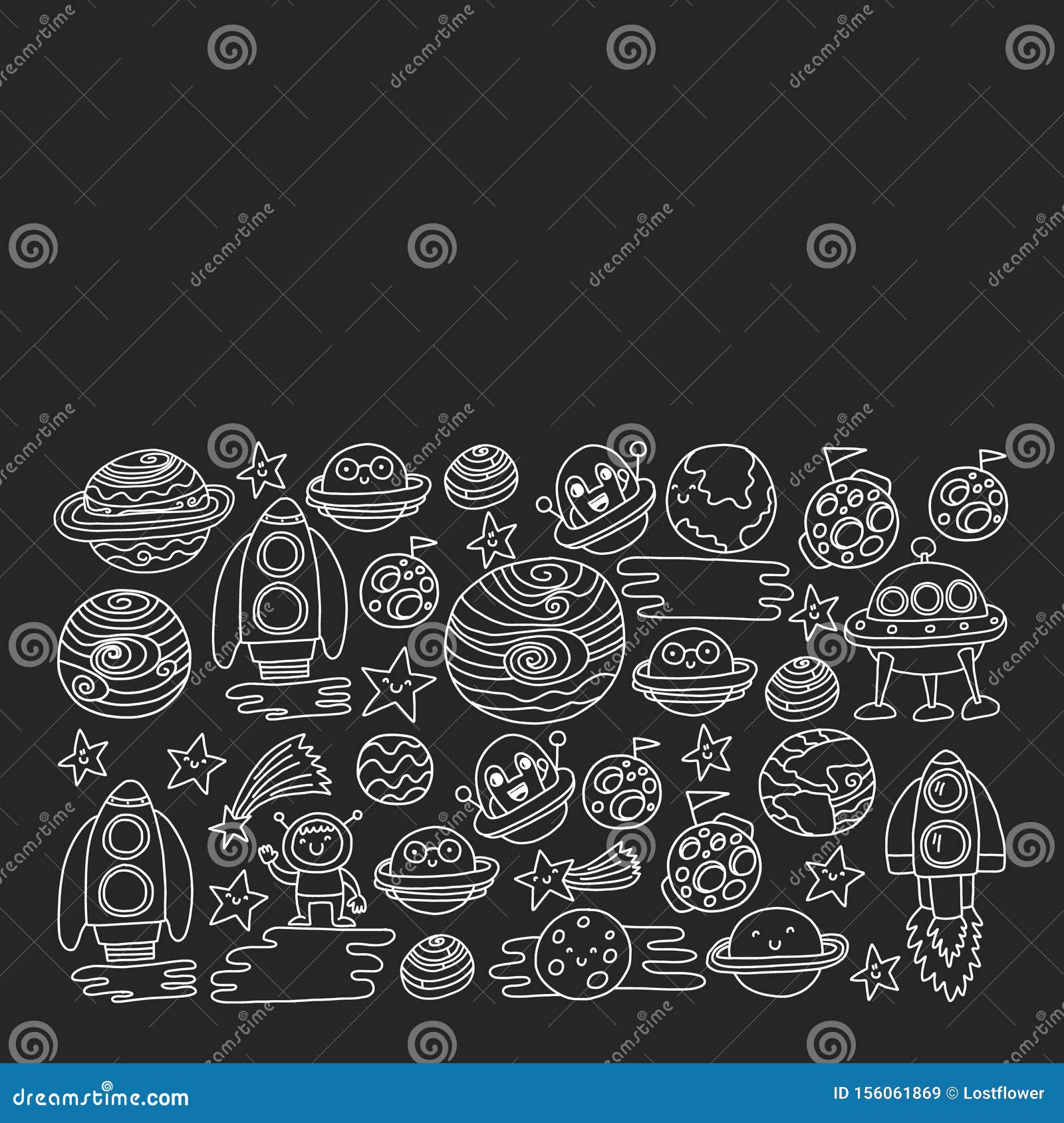 Space Doodle Pattern with Teacher and Students in Doodle Style. School ...
