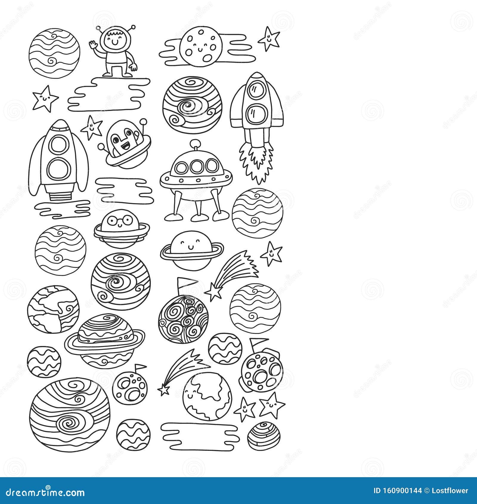 Space Doodle Pattern with Teacher and Students in Doodle Style. School ...