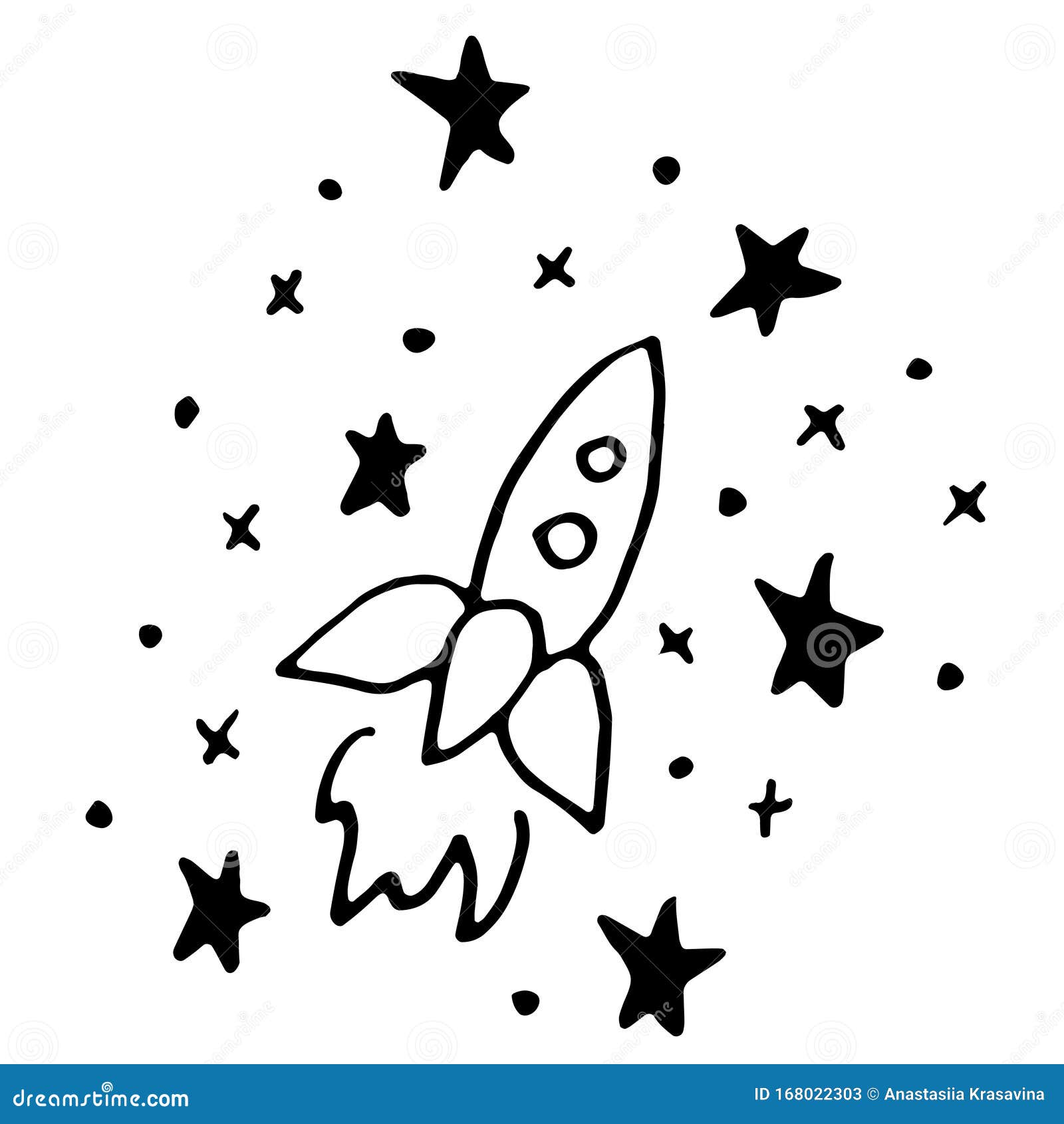 Space Doodle. the Rocket Flies among the Stars Stock Illustration ...