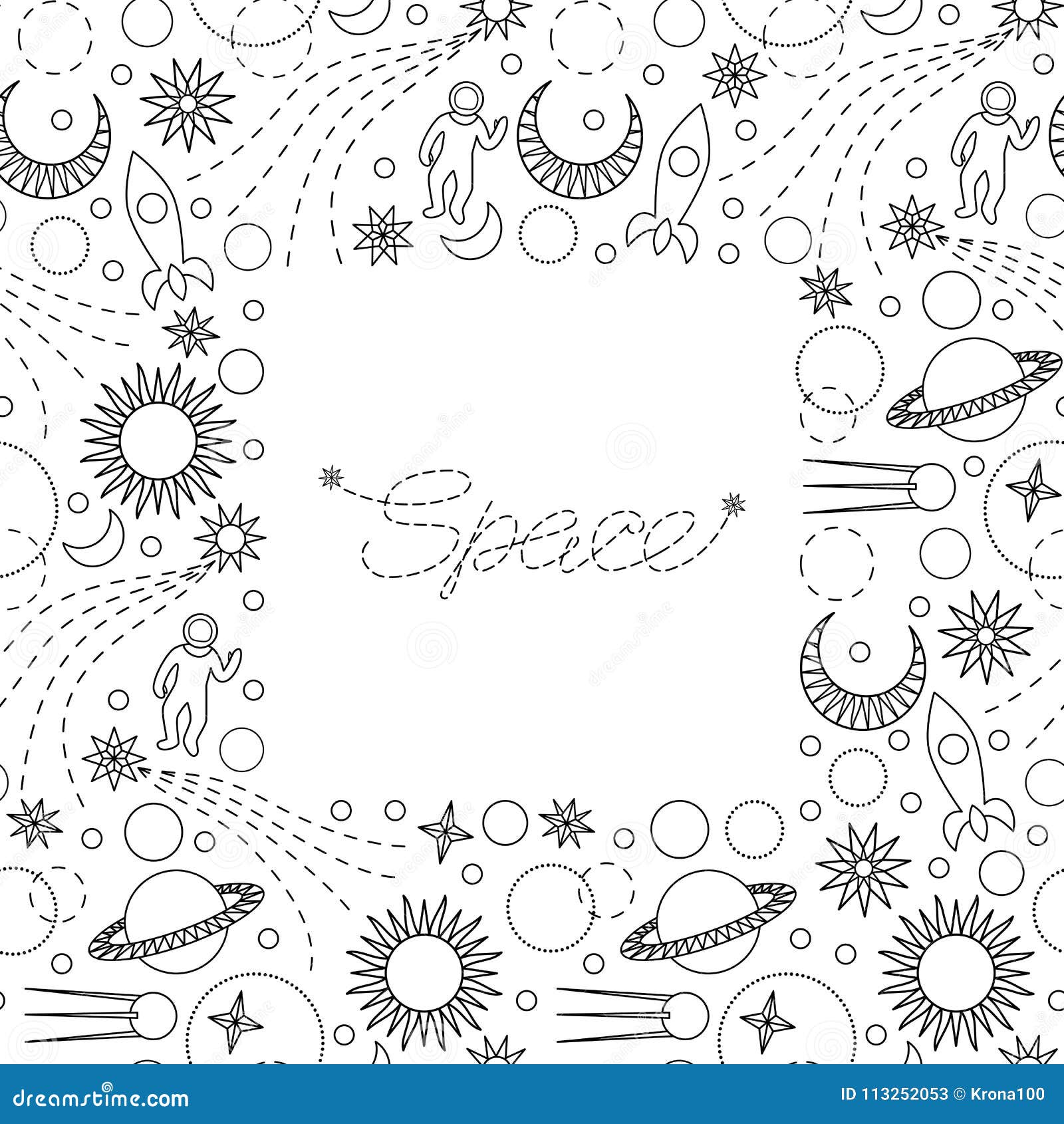 Space Doodle Seamless Frame Stock Vector - Illustration of earth, hand ...