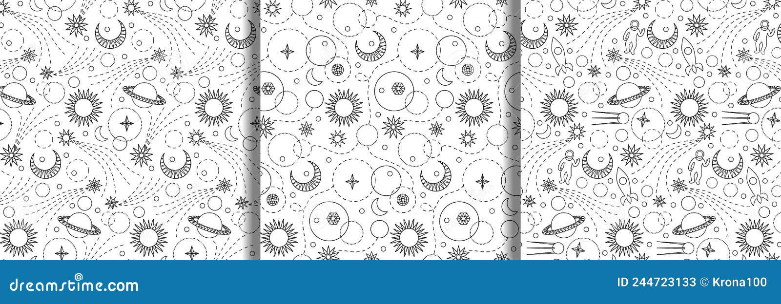 Space Doodle Seamless Patterns Set Stock Vector - Illustration of ...