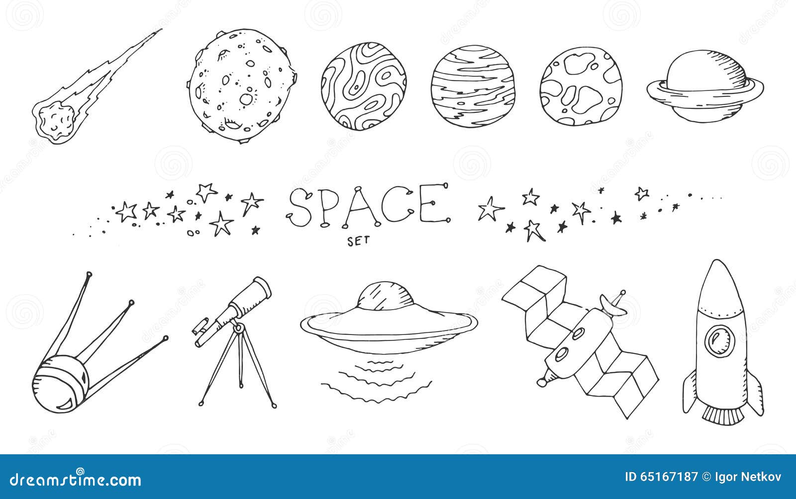Space doodle set stock vector. Illustration of flying - 65167187