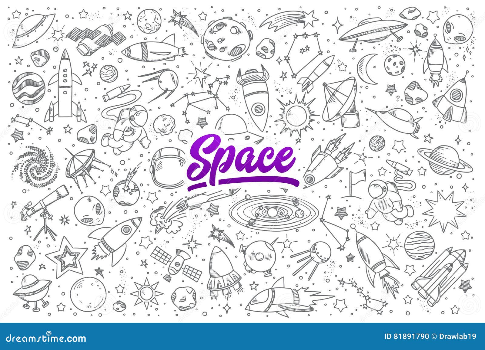 Space Doodles. Sketch Space Planets, Hand Drawn Celestial Bodies, Earth ...