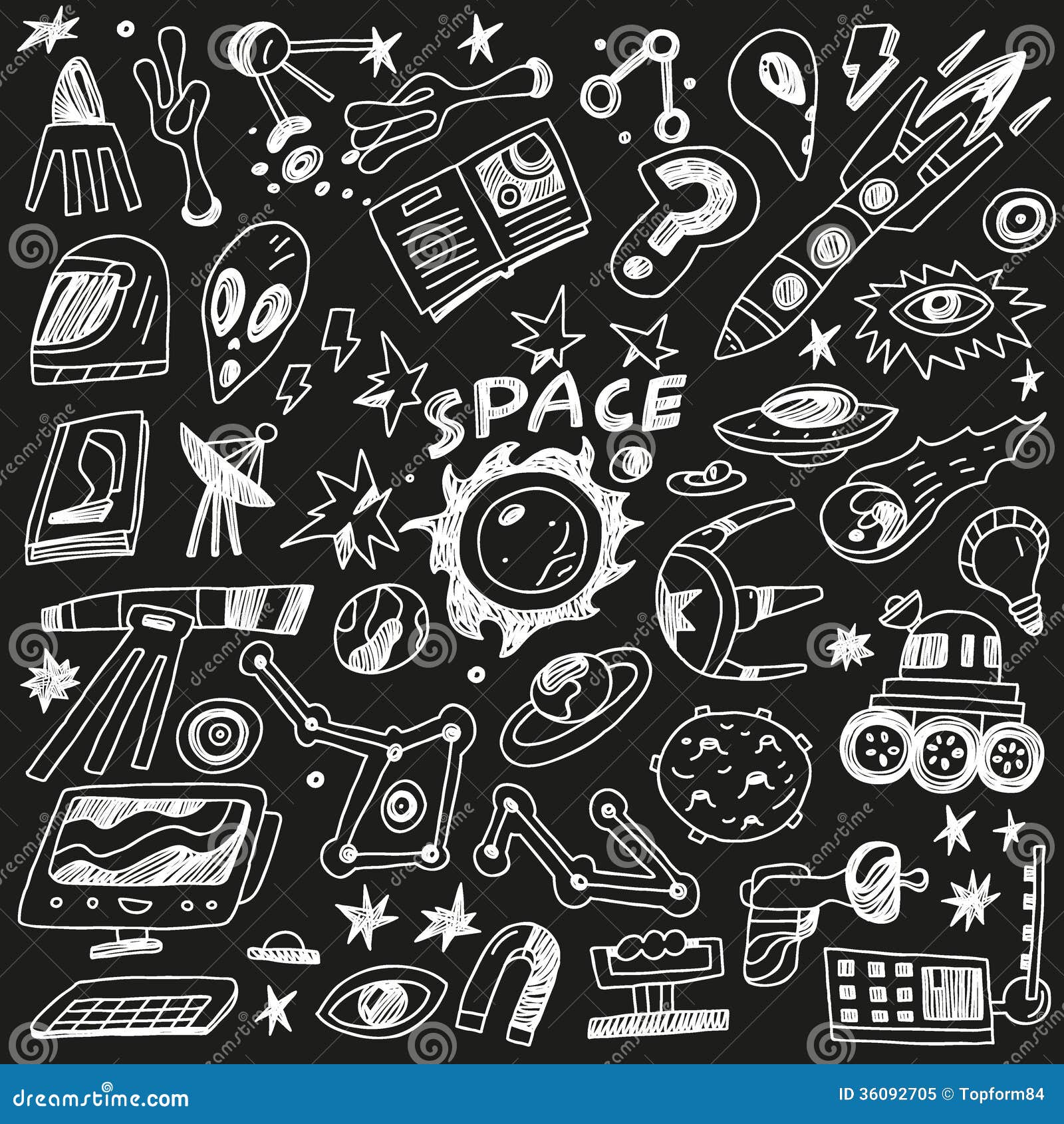 Space - doodles collection stock vector. Illustration of lunar - 36092705