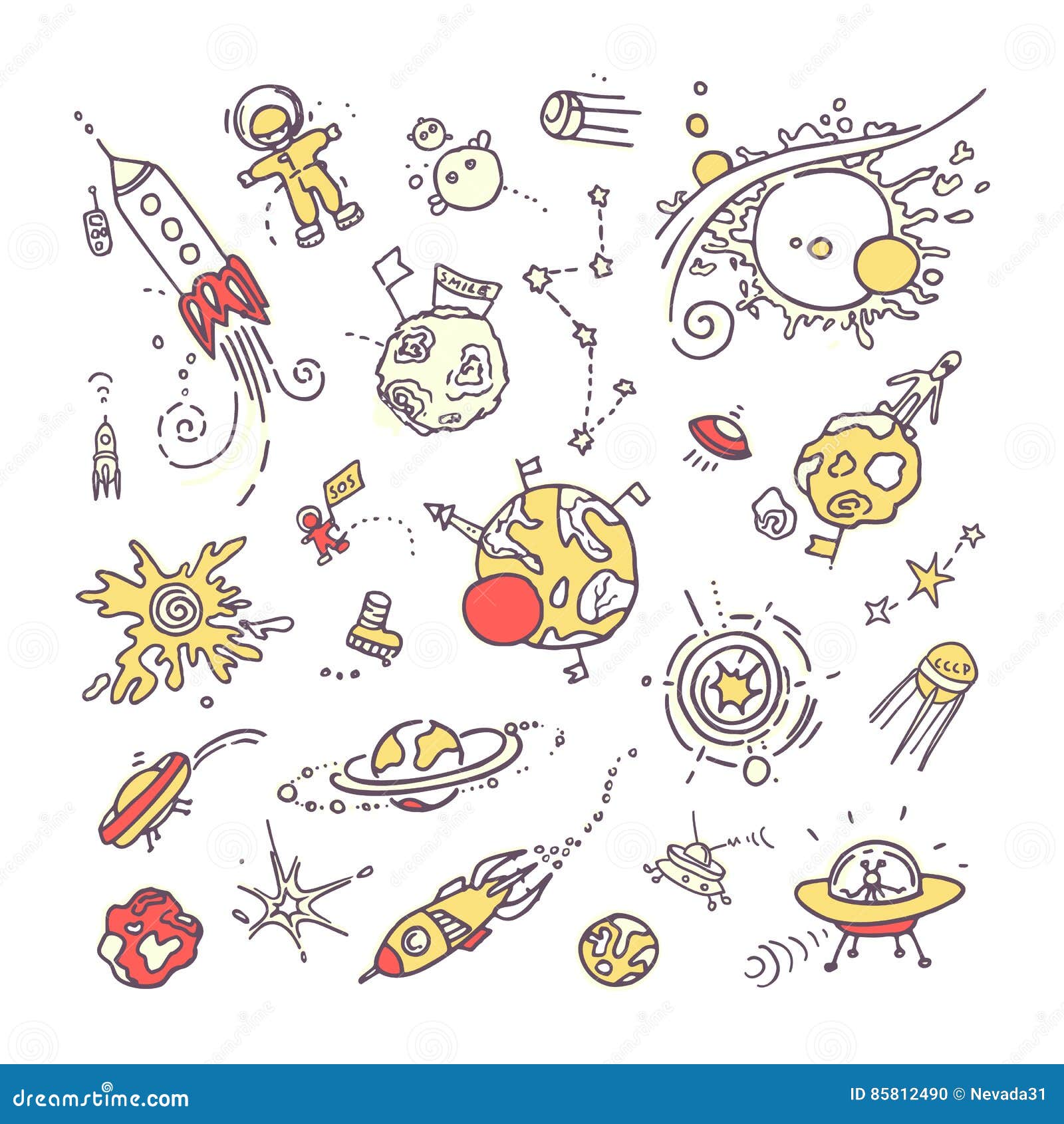 Space doodles. Collection stock illustration. Illustration of book ...