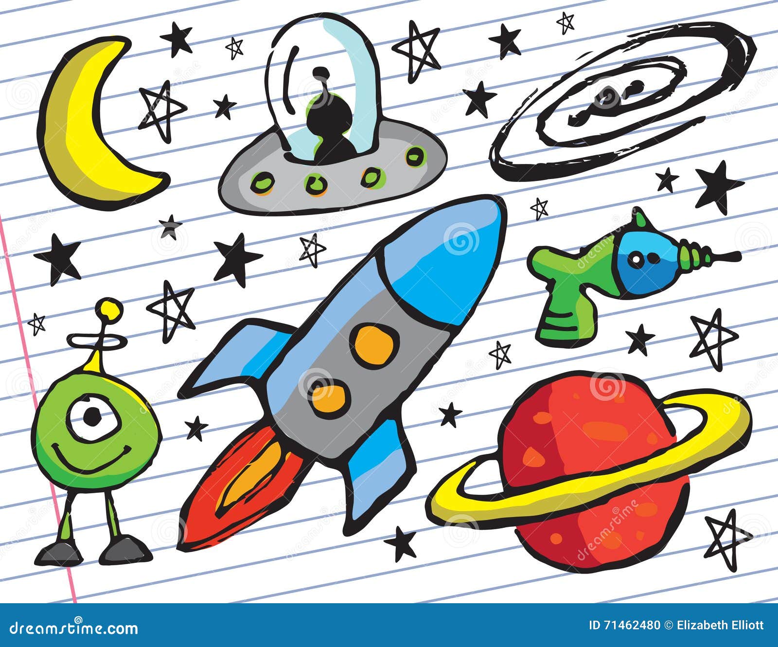 Space Doodles stock vector. Illustration of doodles, aliens - 71462480