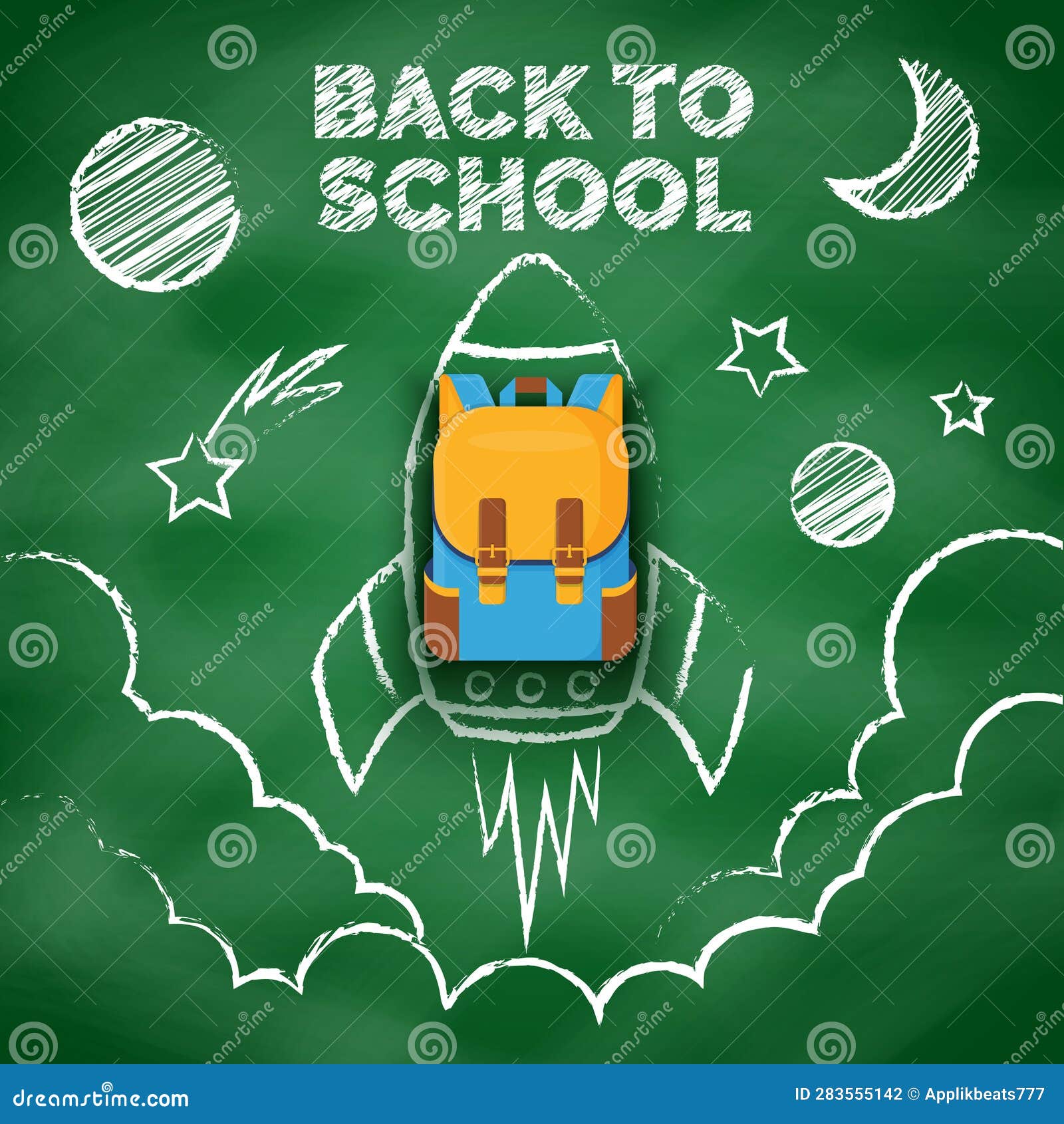 Space Drawing with Chalk on the School Blackboard. Hand Drawn Rocket ...