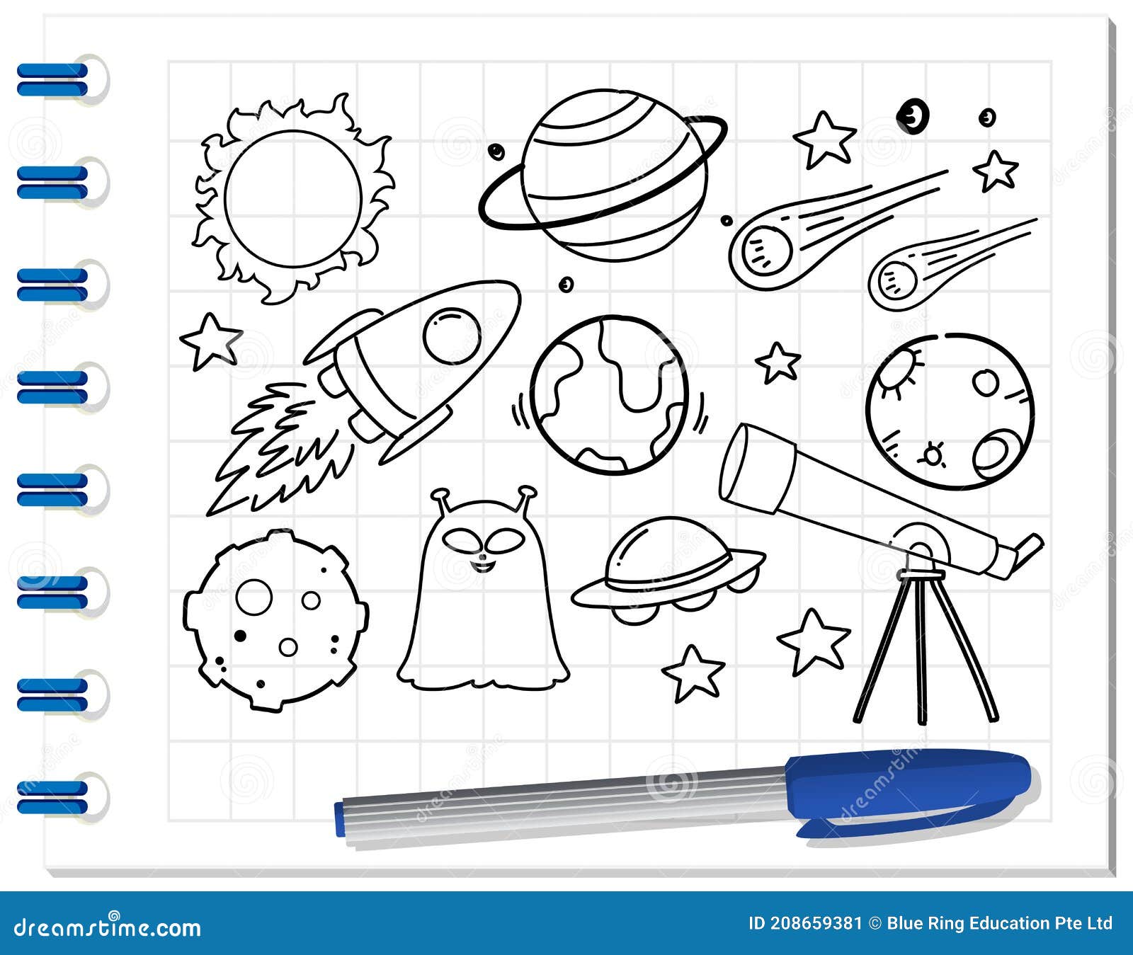 Space Element in Doodle or Sketch Style on Notebook Stock Vector ...