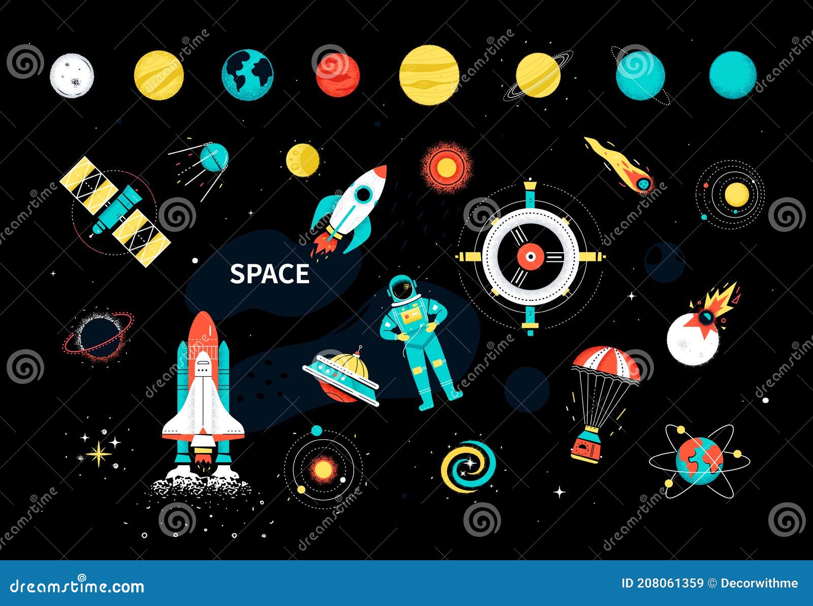 Space Elements - Colorful Flat Design Style Objects Stock Vector ...
