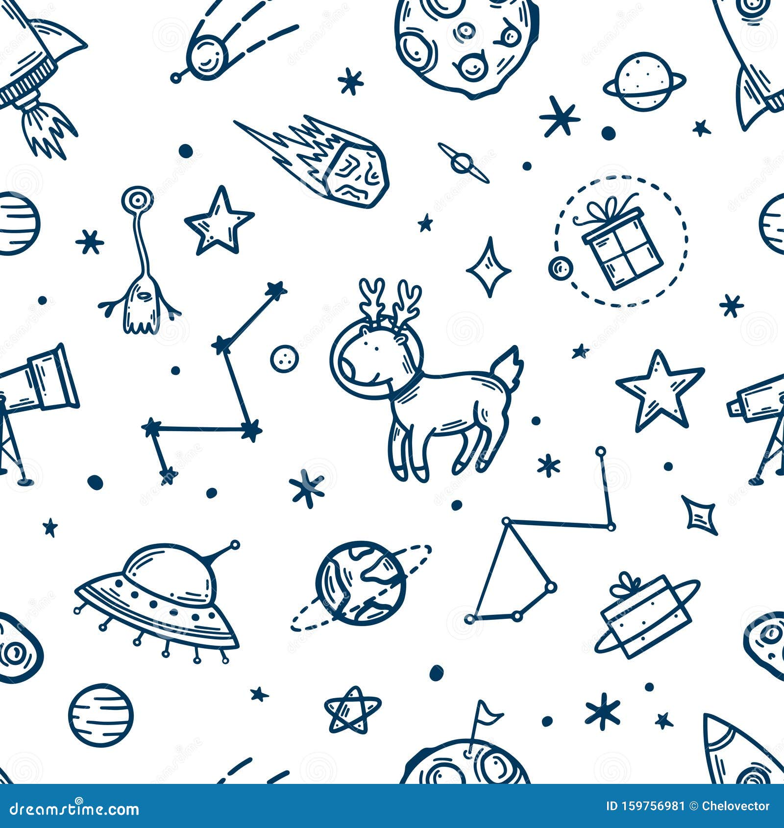 Space Elements Hand Drawn Seamless Pattern. Vector Illustration. Stock ... Space Elements Hand Drawn Seamless Pattern. Vector Illustration. Stock ...