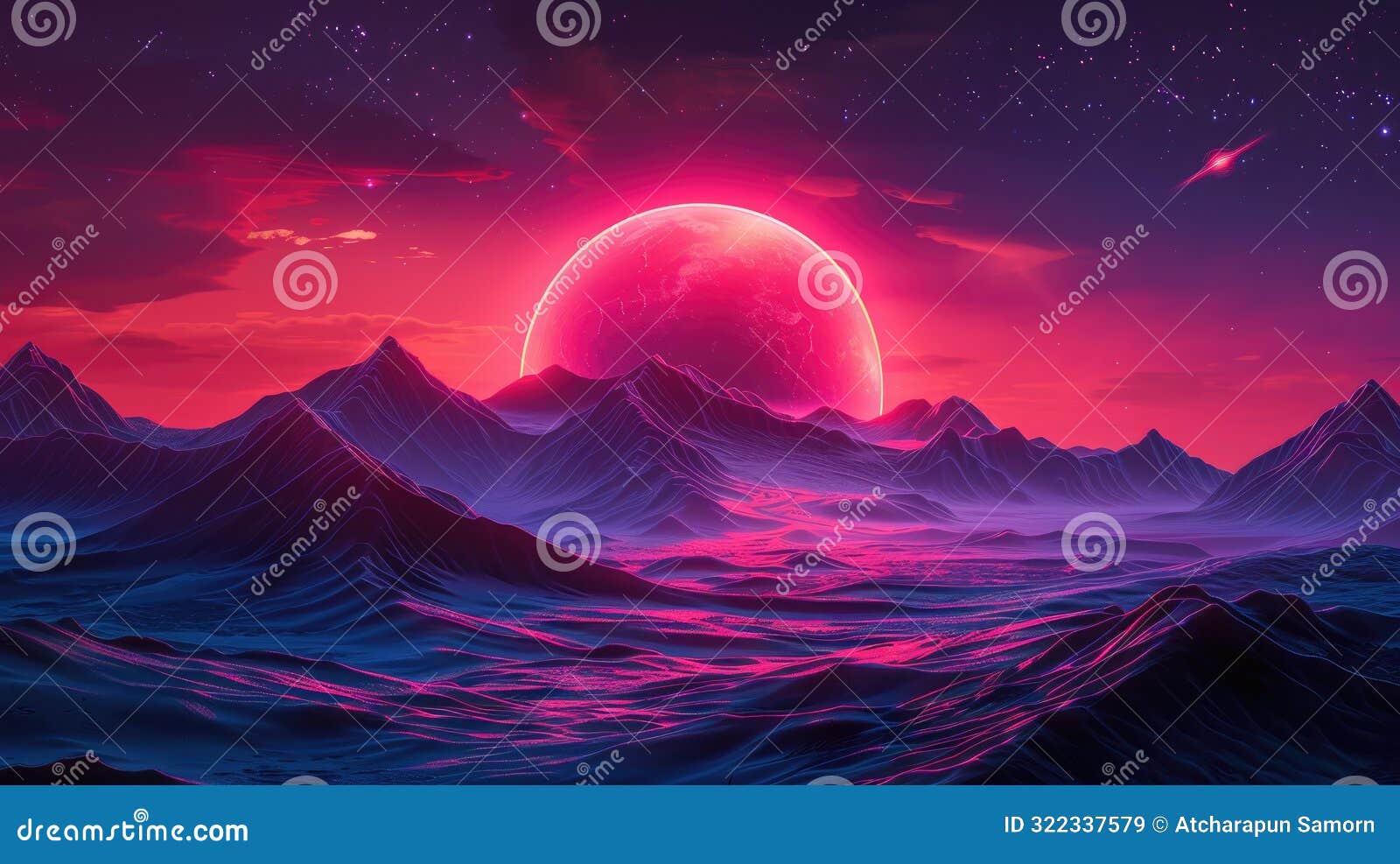 Space Elements in Modern Art, Futuristic Neon Sign with UFO, Geometric ...