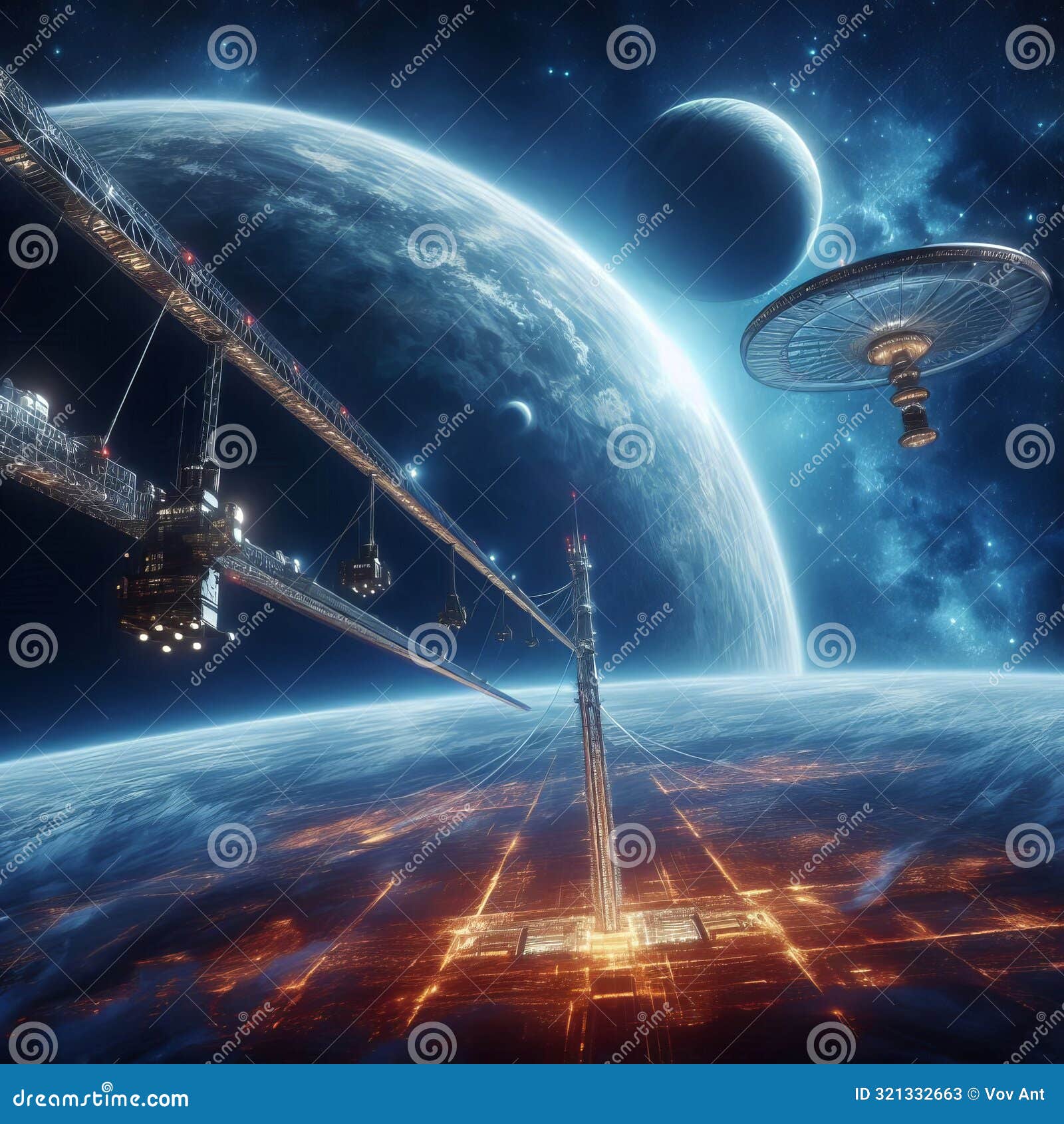 A Space Elevator Connecting a Moon To a Gas Giant, Providing am Stock ... A Space Elevator Connecting a Moon To a Gas Giant, Providing am Stock ...