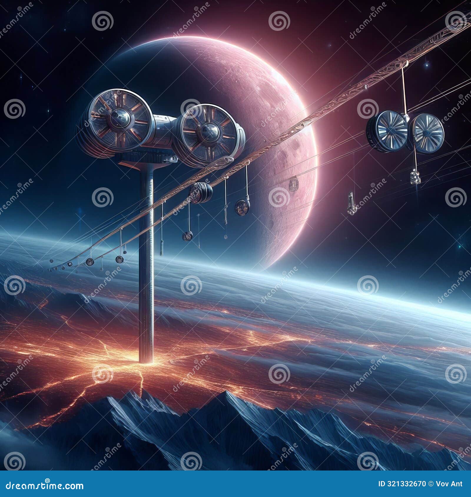 A Space Elevator Connecting a Moon To a Gas Giant, Providing am Stock ... A Space Elevator Connecting a Moon To a Gas Giant, Providing am Stock ...