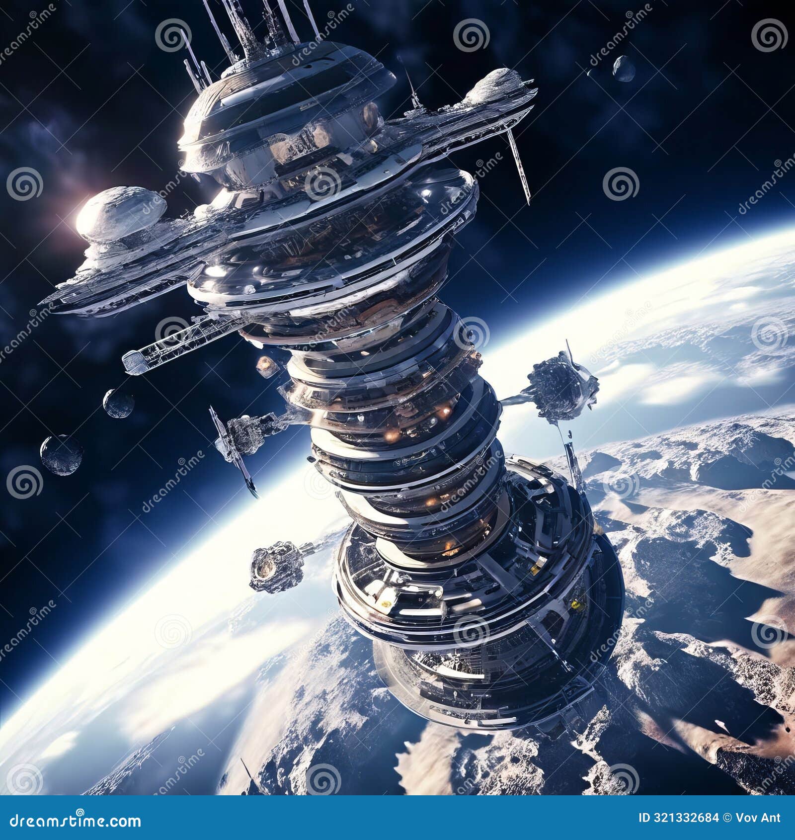 A Space Elevator Connecting a Planet To a Massive Space Statio Stock ... A Space Elevator Connecting a Planet To a Massive Space Statio Stock ...