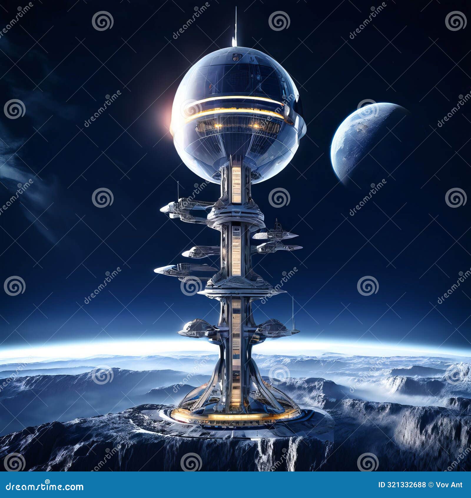 172 109. A Space Elevator Connecting A Moon To A Gas Giant, Pov Royalty ...