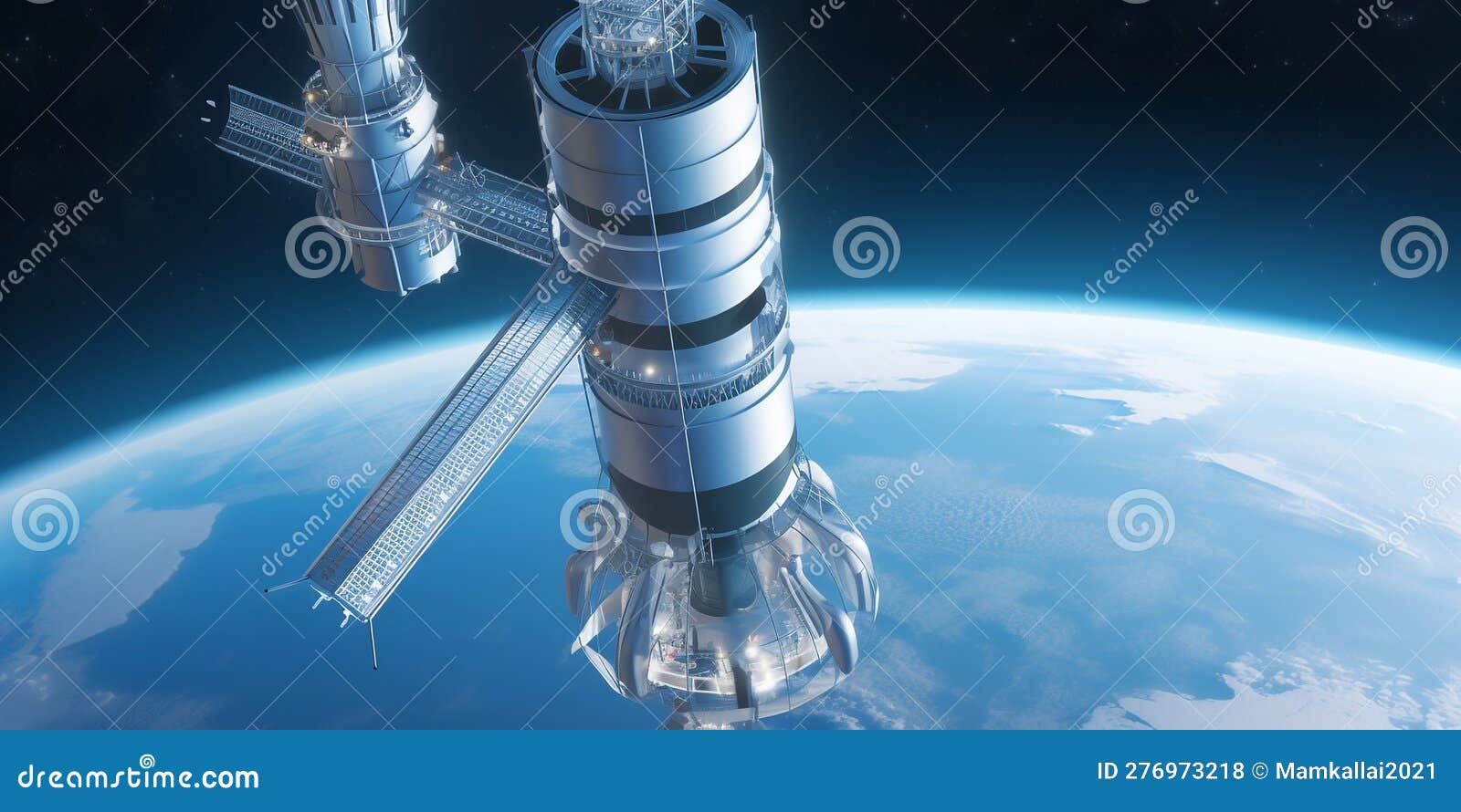 A Space Elevator Connecting a Planet To a Space Station or Satellite ...