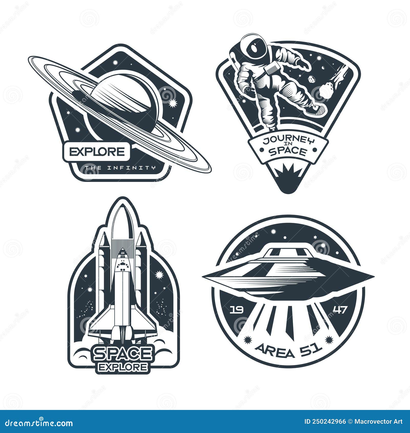 Space Emblem Monochrome Set Stock Vector - Illustration of design ...