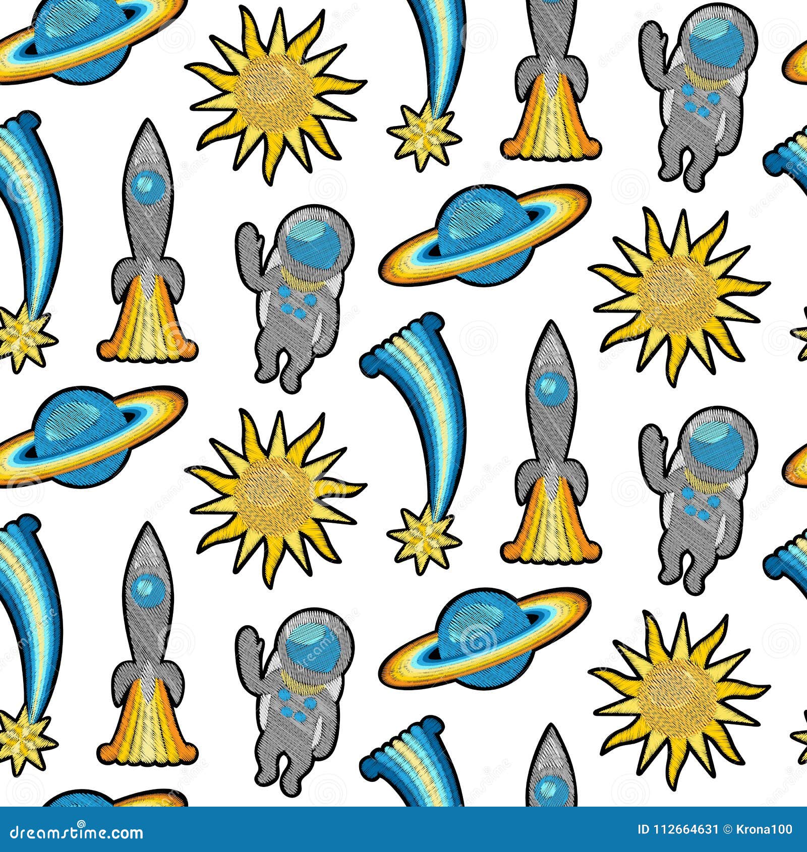 Space Embroidery Patch Seamless Pattern Stock Vector - Illustration of ...