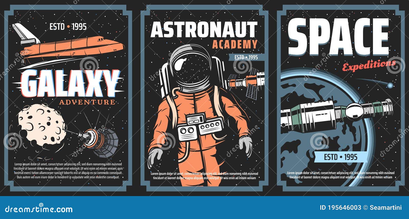 Space Exploration Adventures Vector Posters Stock Vector - Illustration ...
