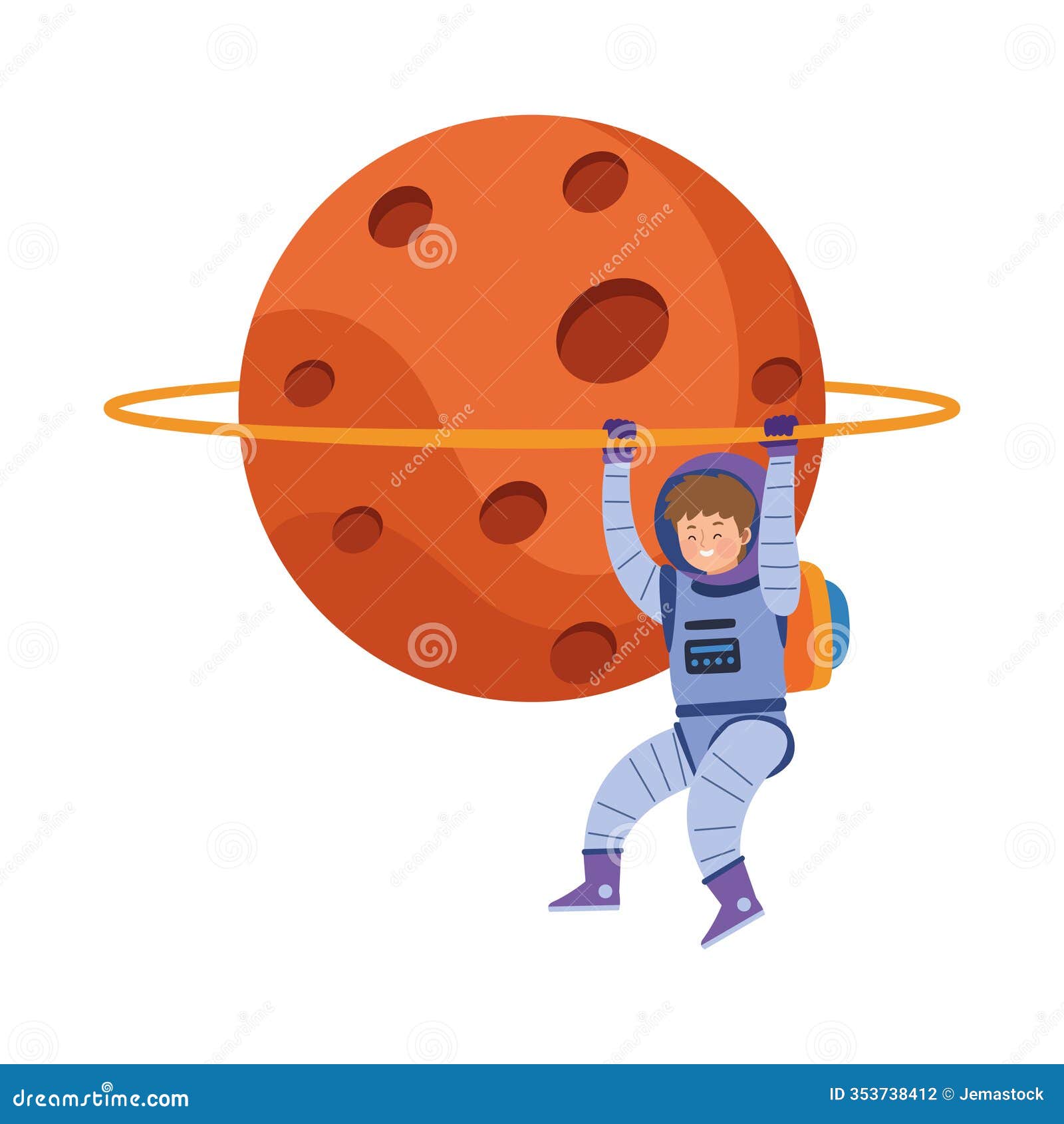 Astronaut Planet Mars Landing Cartoon Illustration Drawing Vector ...