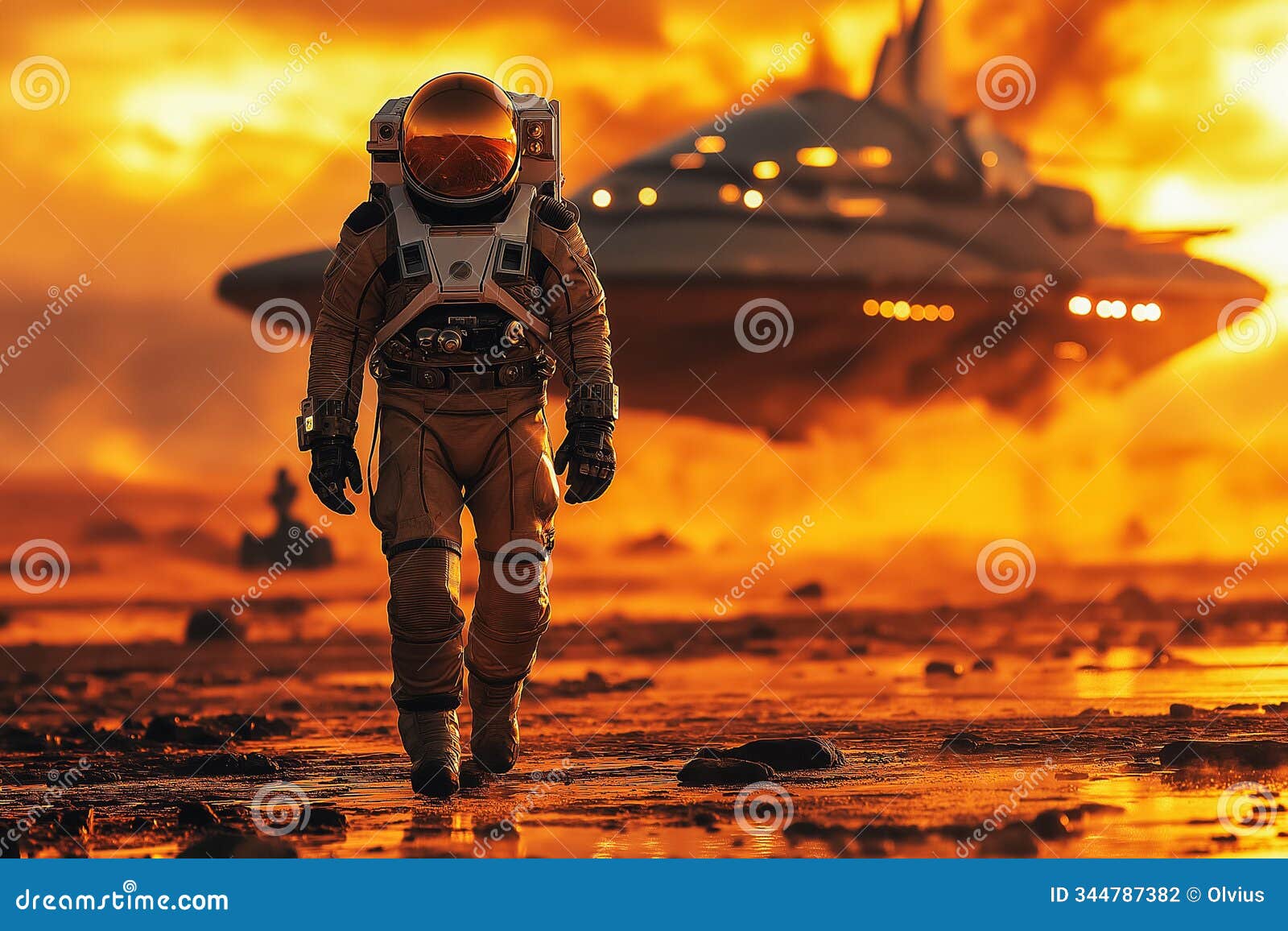 Space Exploration. an Astronaut in a Spacesuit Explores the Planet Mars ...